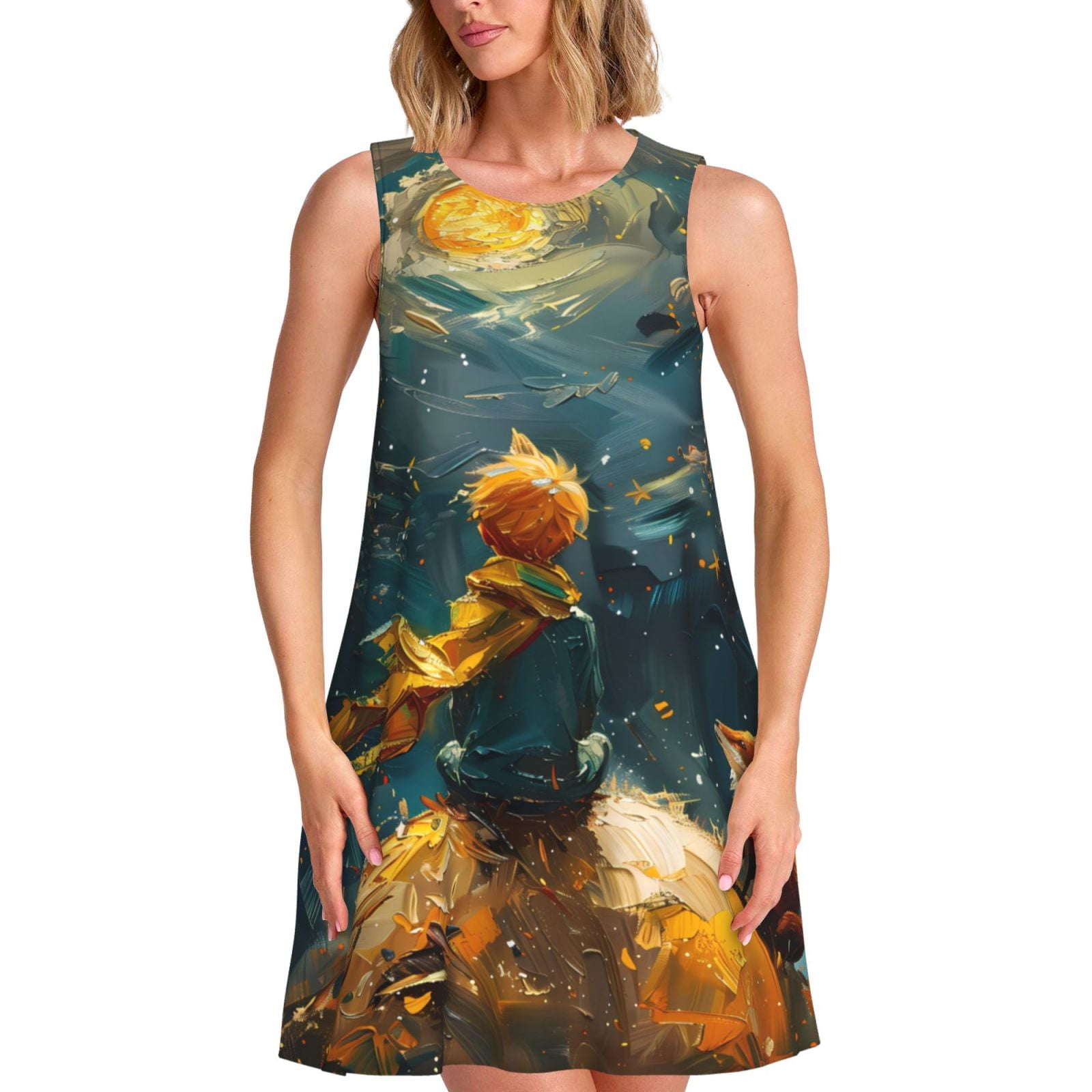 Fotbe Whimsical Starry Night Scene Pattern Women’s Summer Tank Midi ...