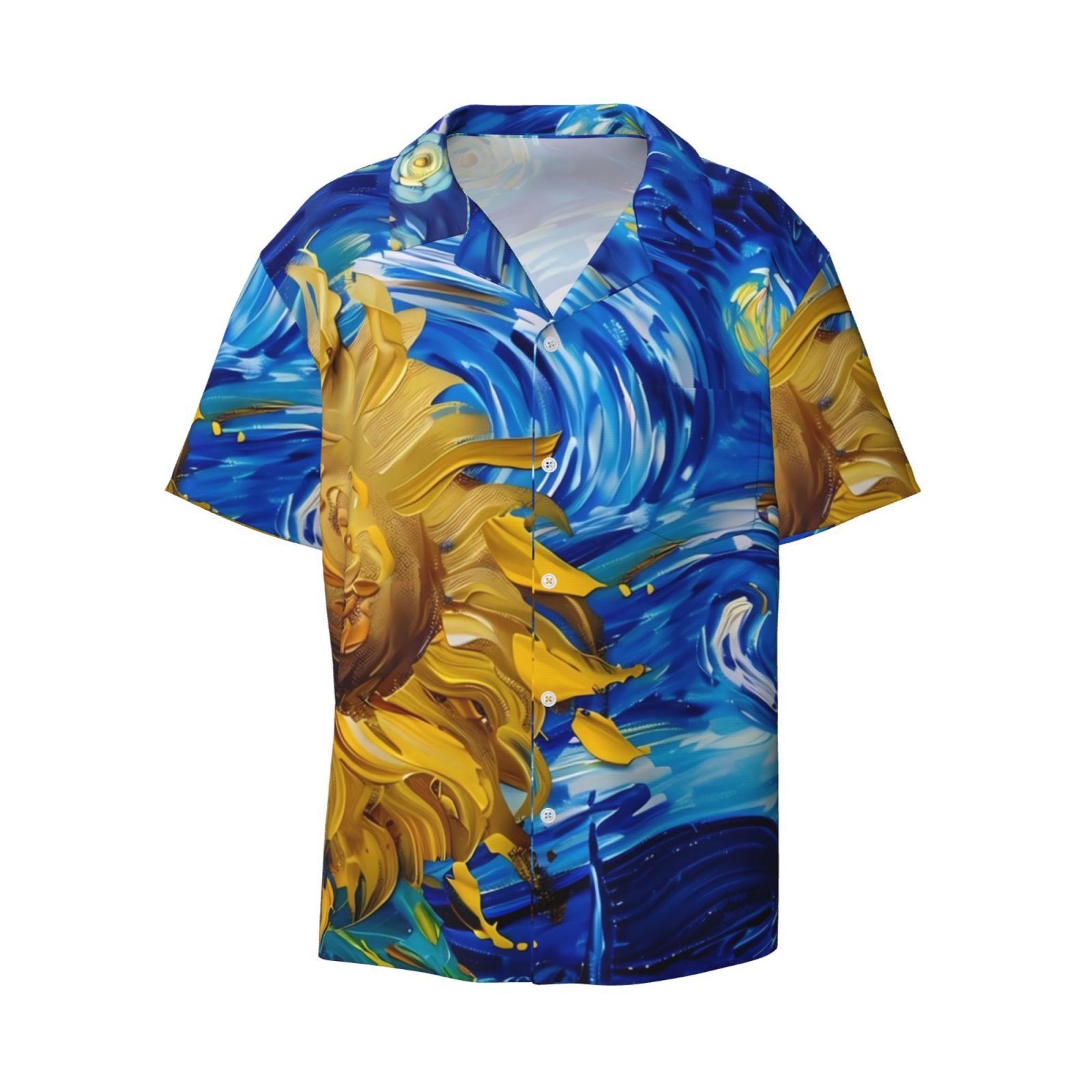 Fotbe Whimsical Sunflowers Night Sky print Short Sleeve Button Down ...