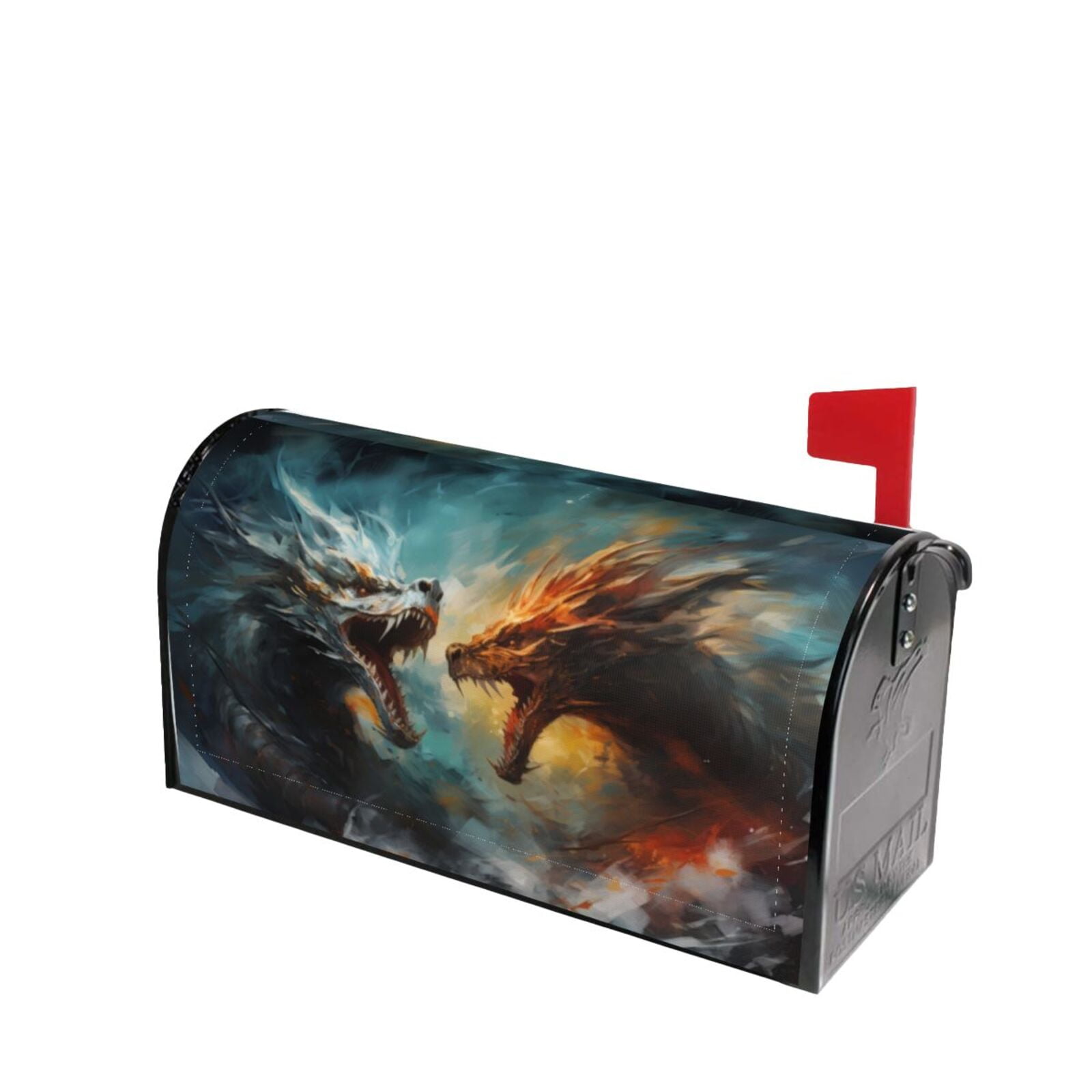 Fotbe White And Red Sketch Dragon Mailbox Covers Post Letter Box Cover ...