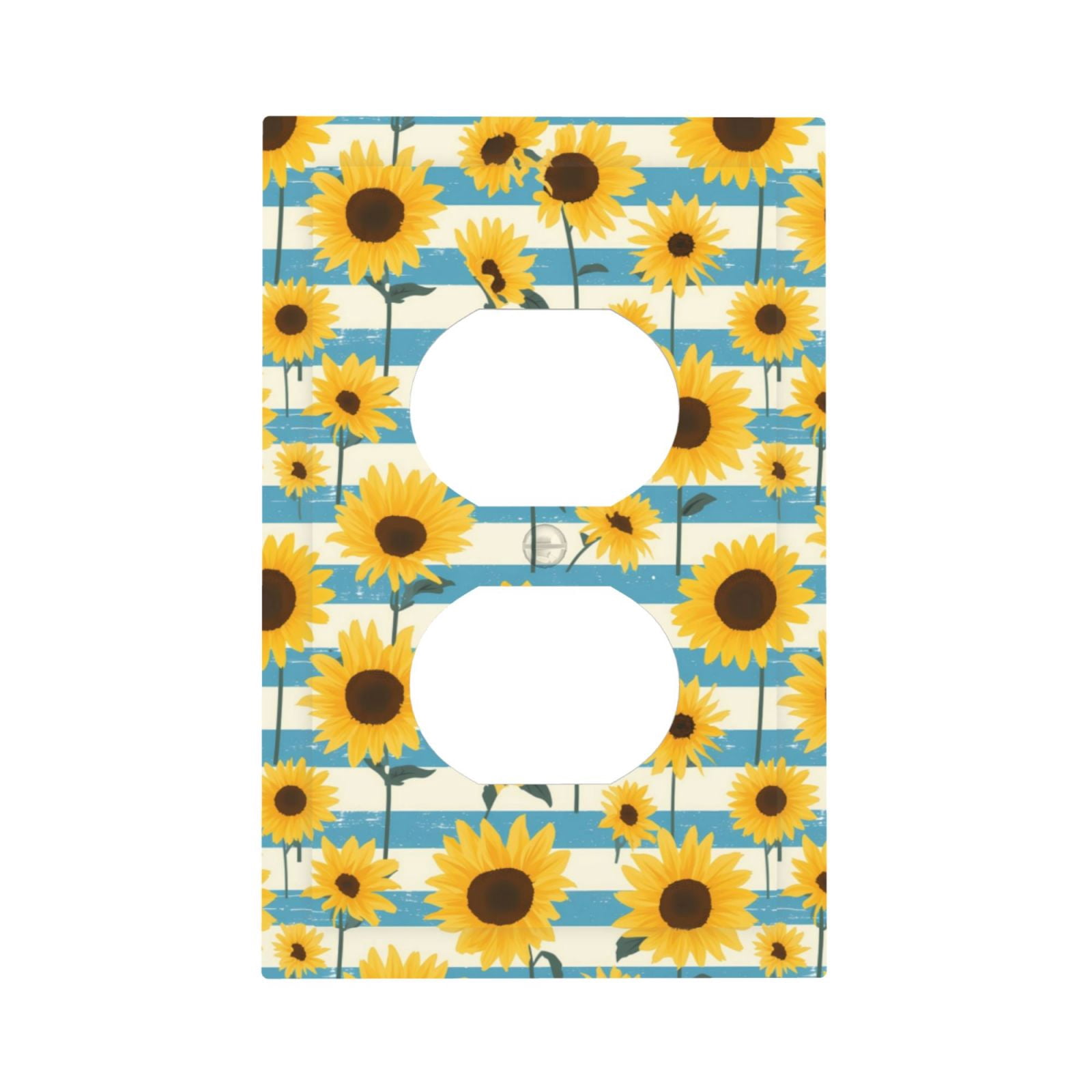Fotbe White Blue Striped Sunflower Print Duplex Receptacle Wall Plate ...