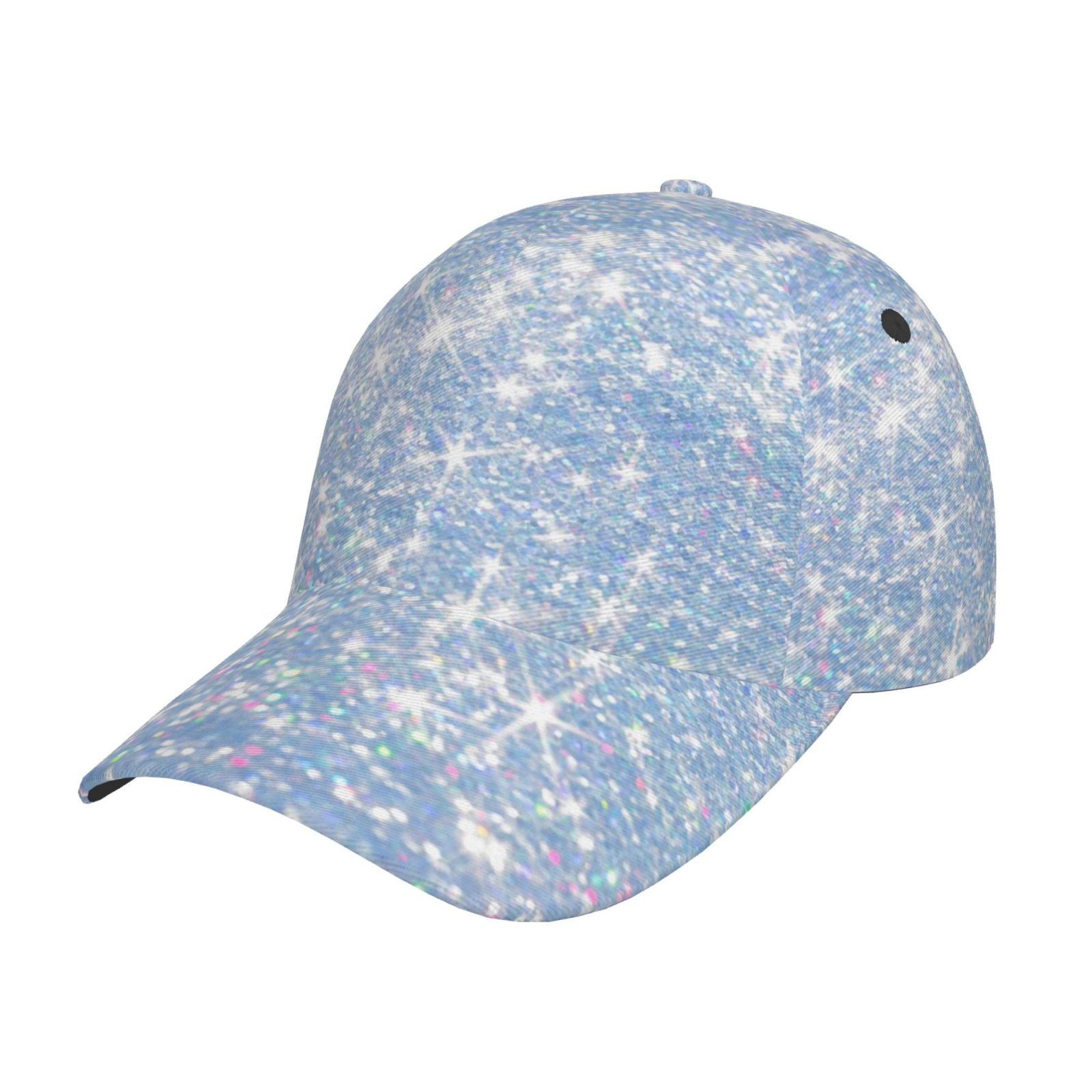 Fotbe White Bule Glitter Baseball Cap, White Bule Glitter Print Dad Hat ...