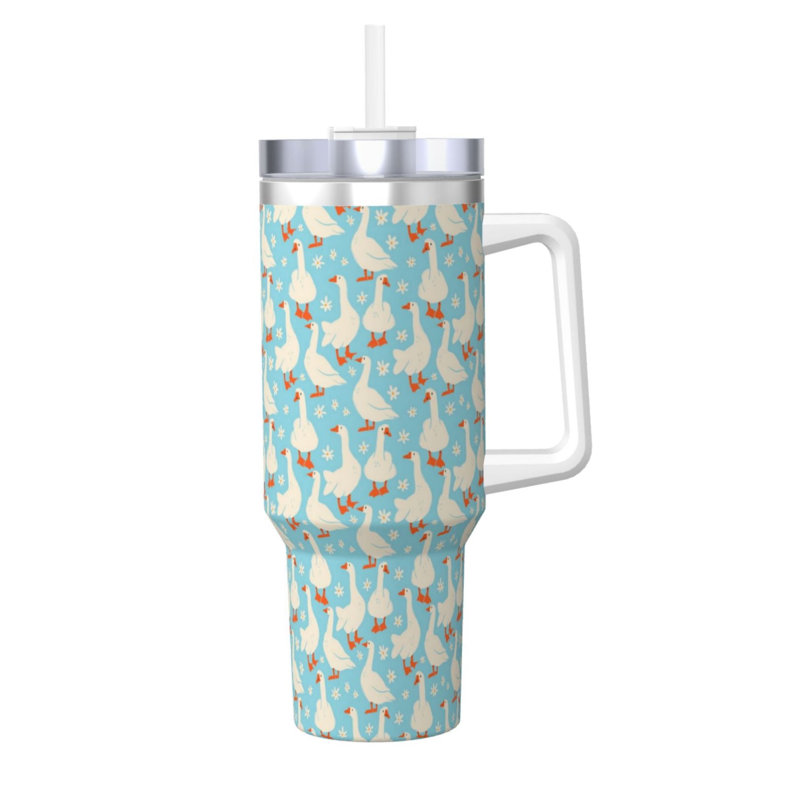 Fotbe White Geese and Flower Pattern 40oz Ice Bully With Handle And ...