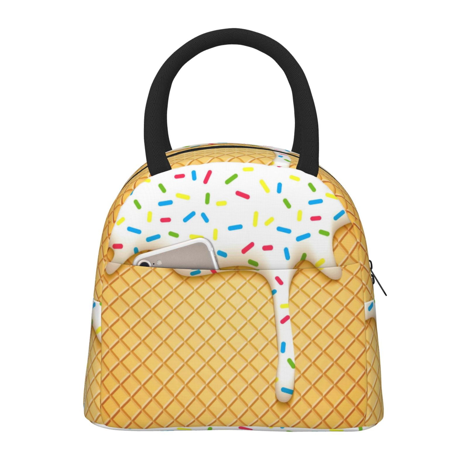 Fotbe White Ice Cream Pattern Lunch Bag, Insulated Lunch Box, Small ...