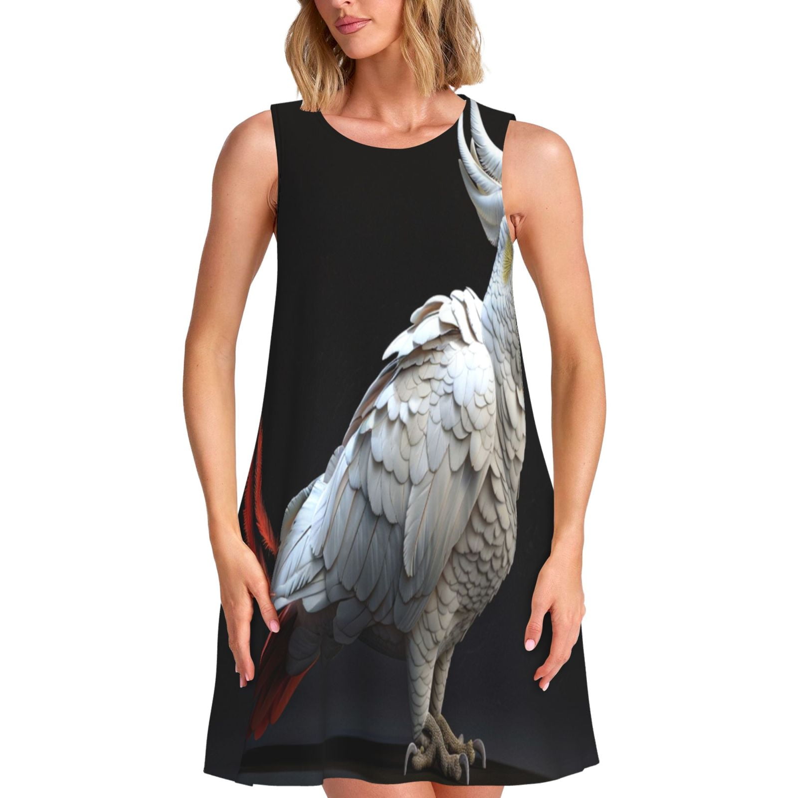 Fotbe White Red Cockatoo Pattern Women’s Summer Tank Midi Dress ...