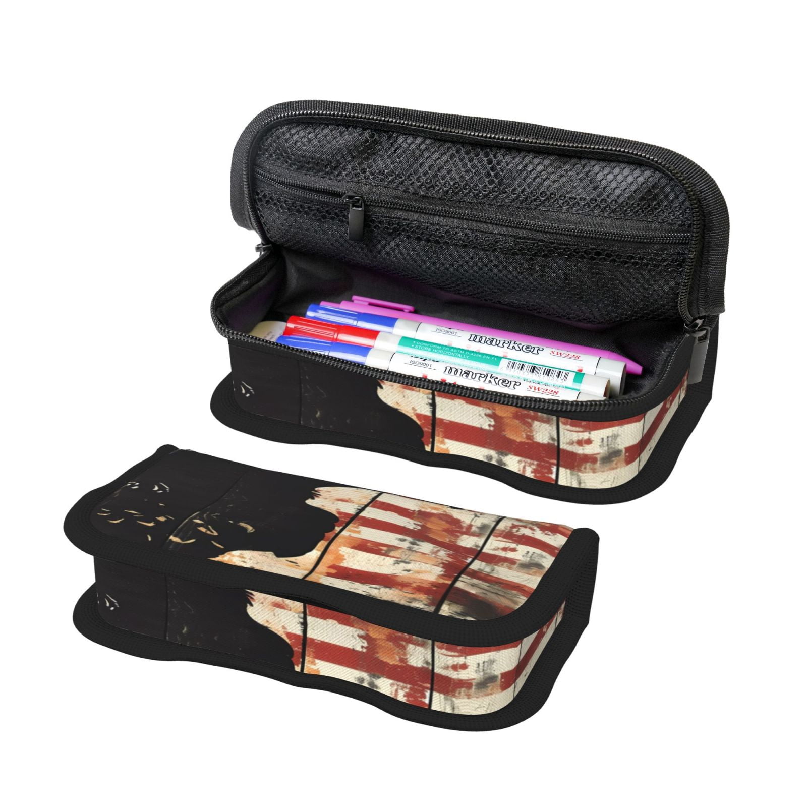 Fotbe Wood Grain Bald Eagle Pattern Pencil Case,Canvas Pen Case, Multi ...