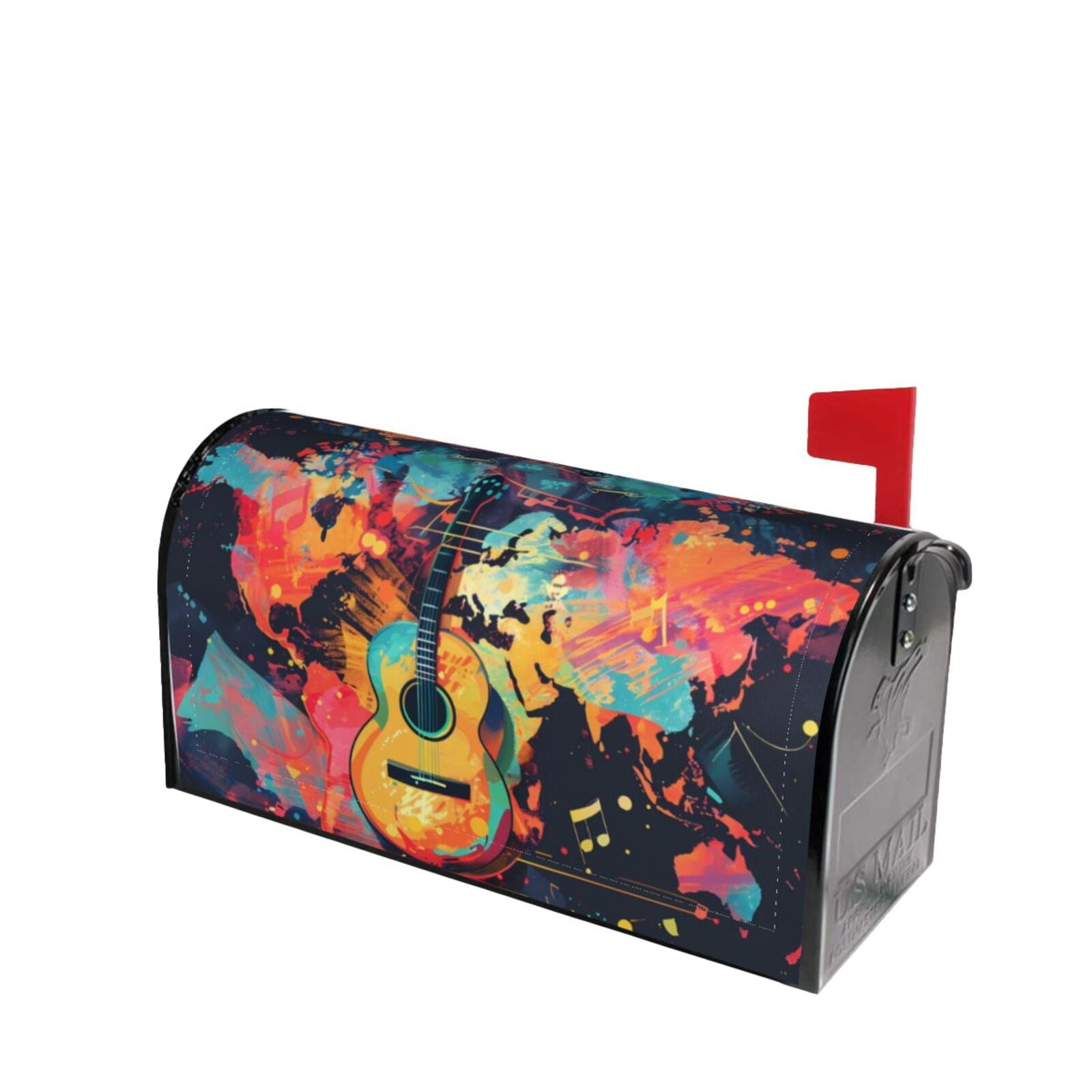 Fotbe World Map Guitar Illustration Mailbox Covers Post Letter Box ...