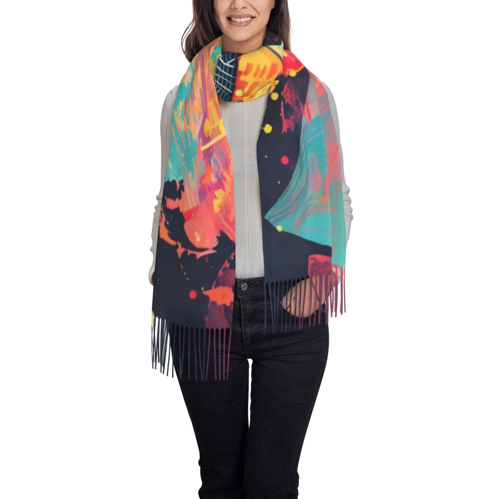 Fotbe World Map Guitar Illustration Print Womens Fall Winter Scarf ...