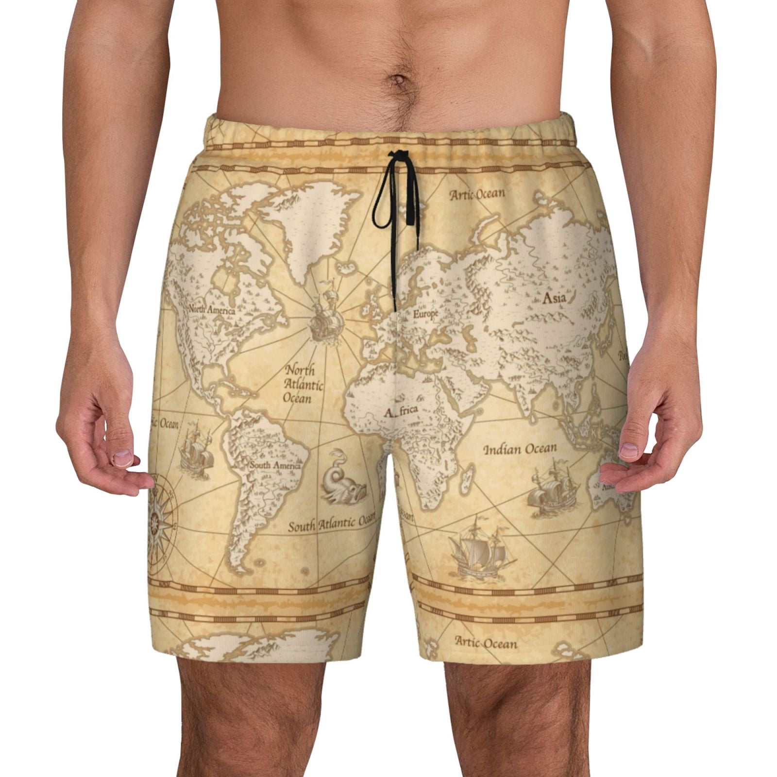 Fotbe World Map Men’s Swim Trunks Quick Dry Swim Shorts Board Shorts with Mesh Lining-Medium ...