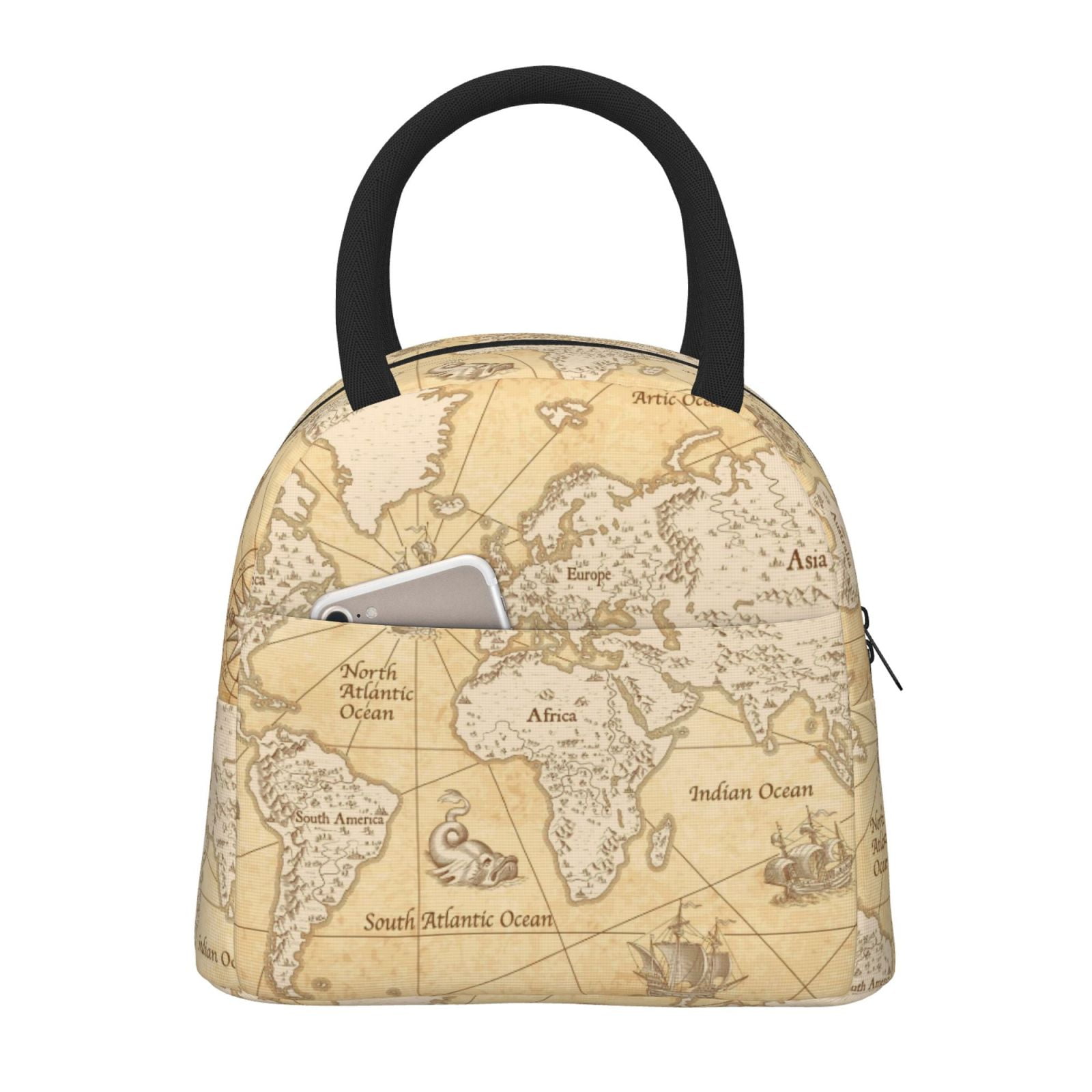 Fotbe World Map Pattern Lunch Bag, Insulated Lunch Box, Small Leakproof ...