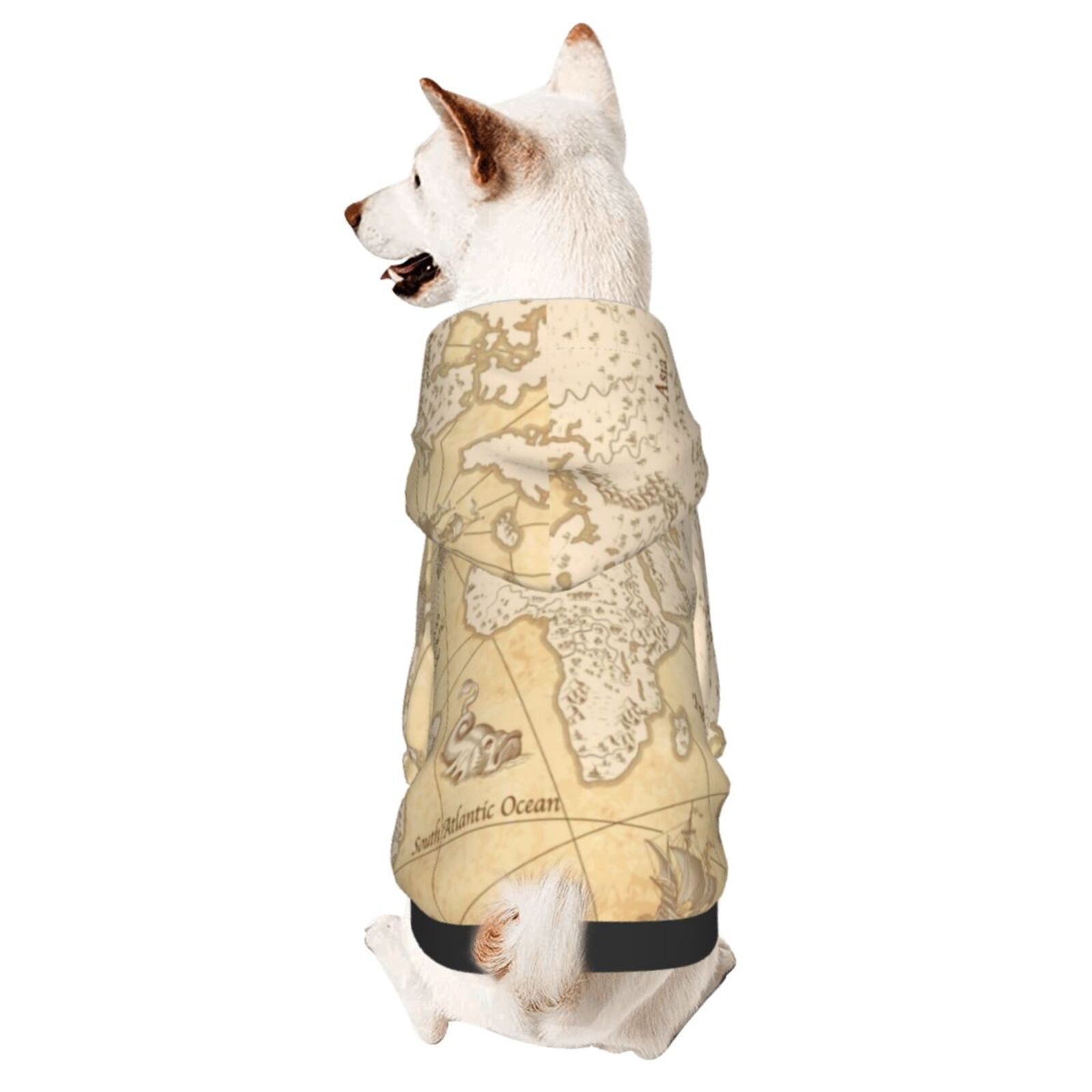 Fotbe World Map Print Small Dog Sweater Hoodies Pet Grey Hooded Soft ...