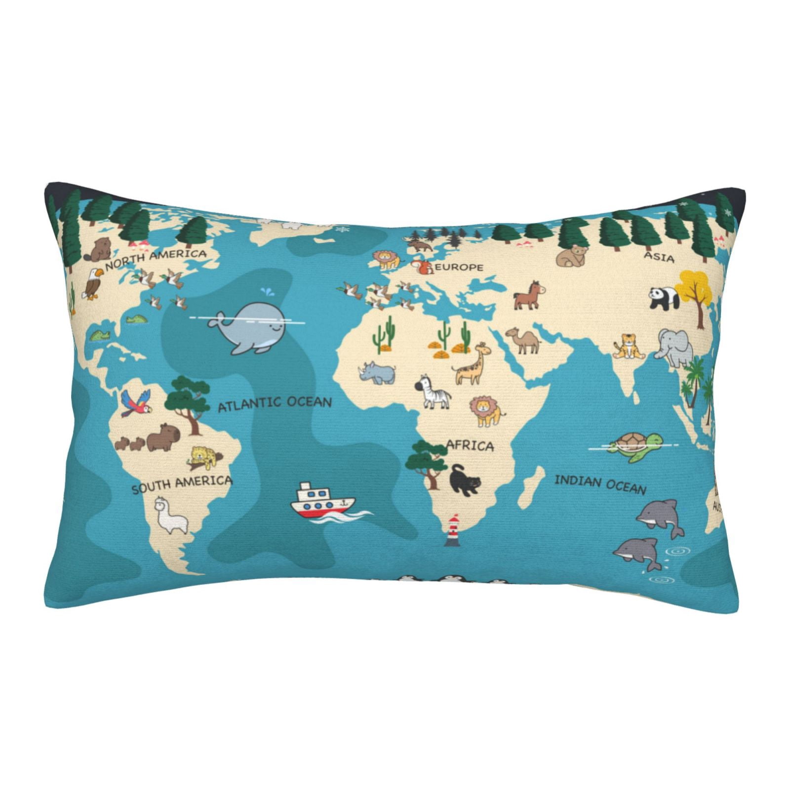 Fotbe World Map With Animal Pillow Cases - Envelope Closure - Luxury ...