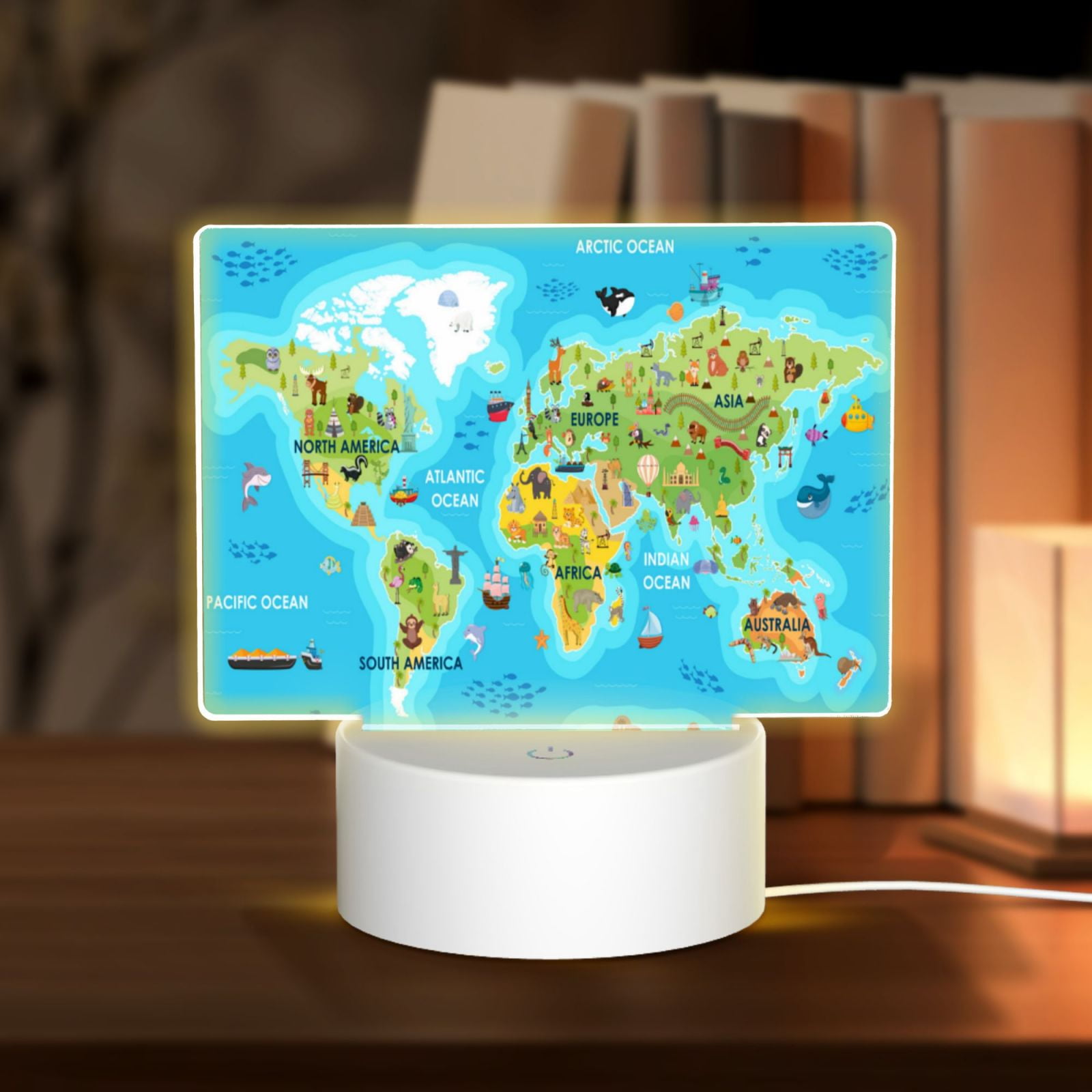 Fotbe World Map With Animals Landmarks Pattern Acrylic Night Light Gift ...
