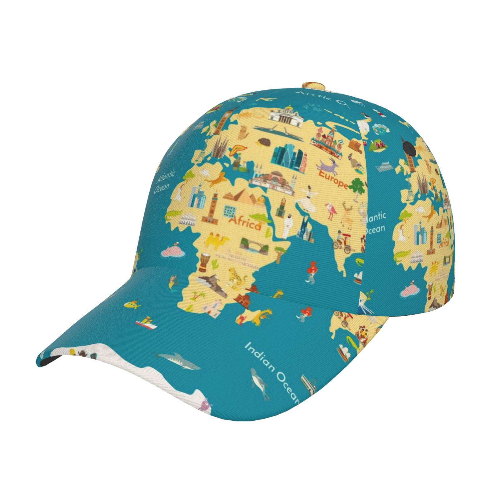 Fotbe World Map With Landmarks Baseball Cap, World Map With Landmarks ...