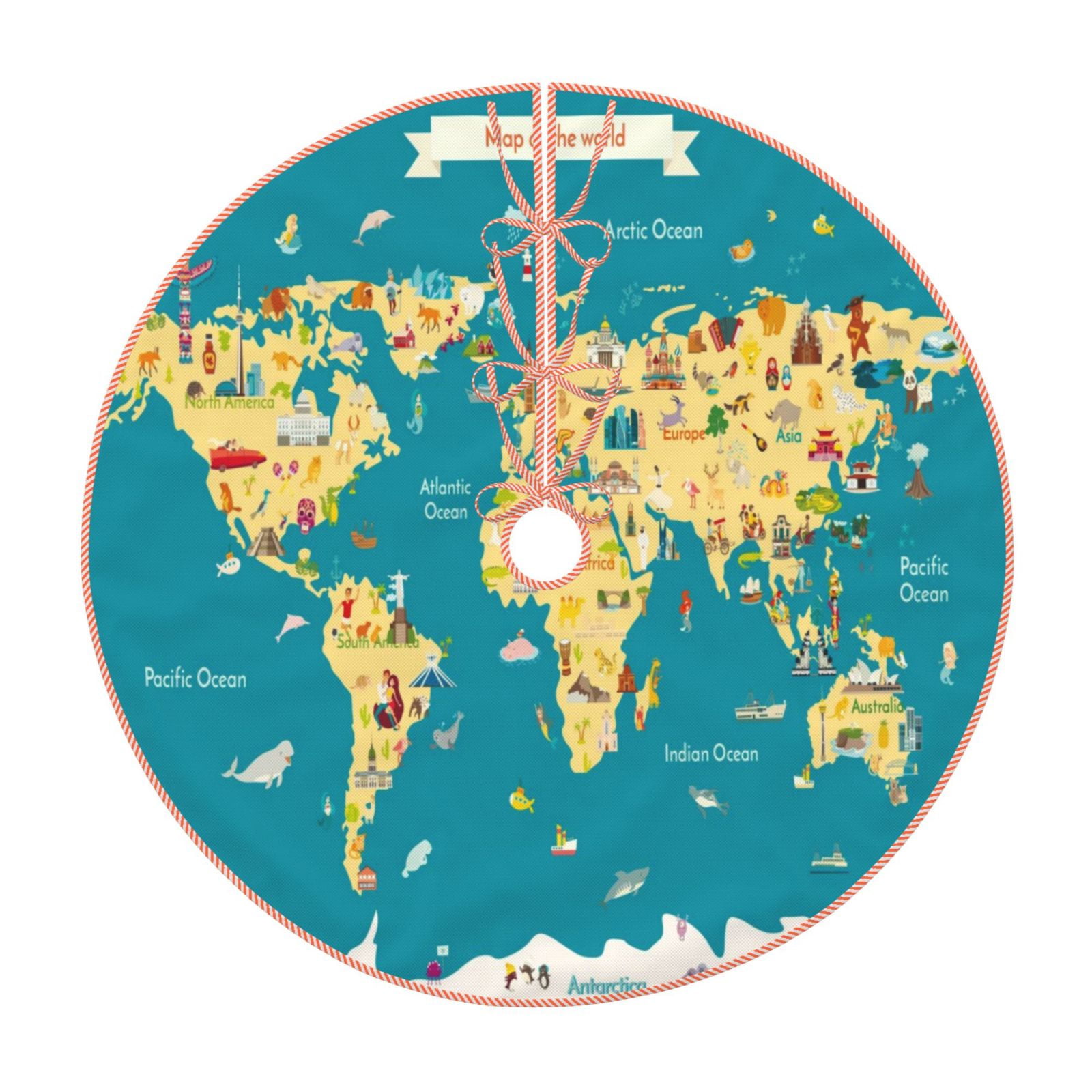 Fotbe World Map With Landmarks Pattern Christmas Tree Skirt, Tree ...