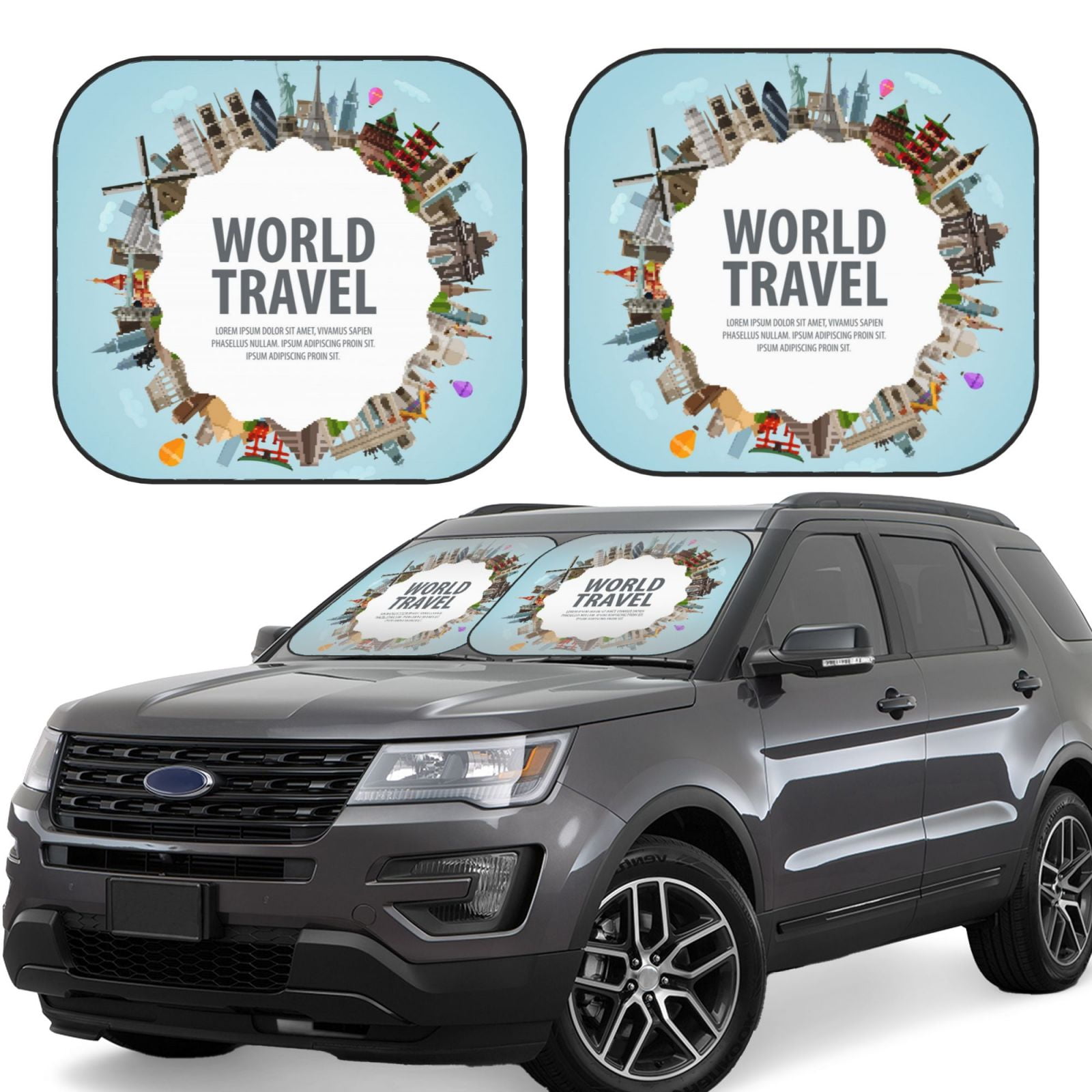 Fotbe World Travel 2-Piece Car Windshield Sun Shade | Sun Blocker for ...
