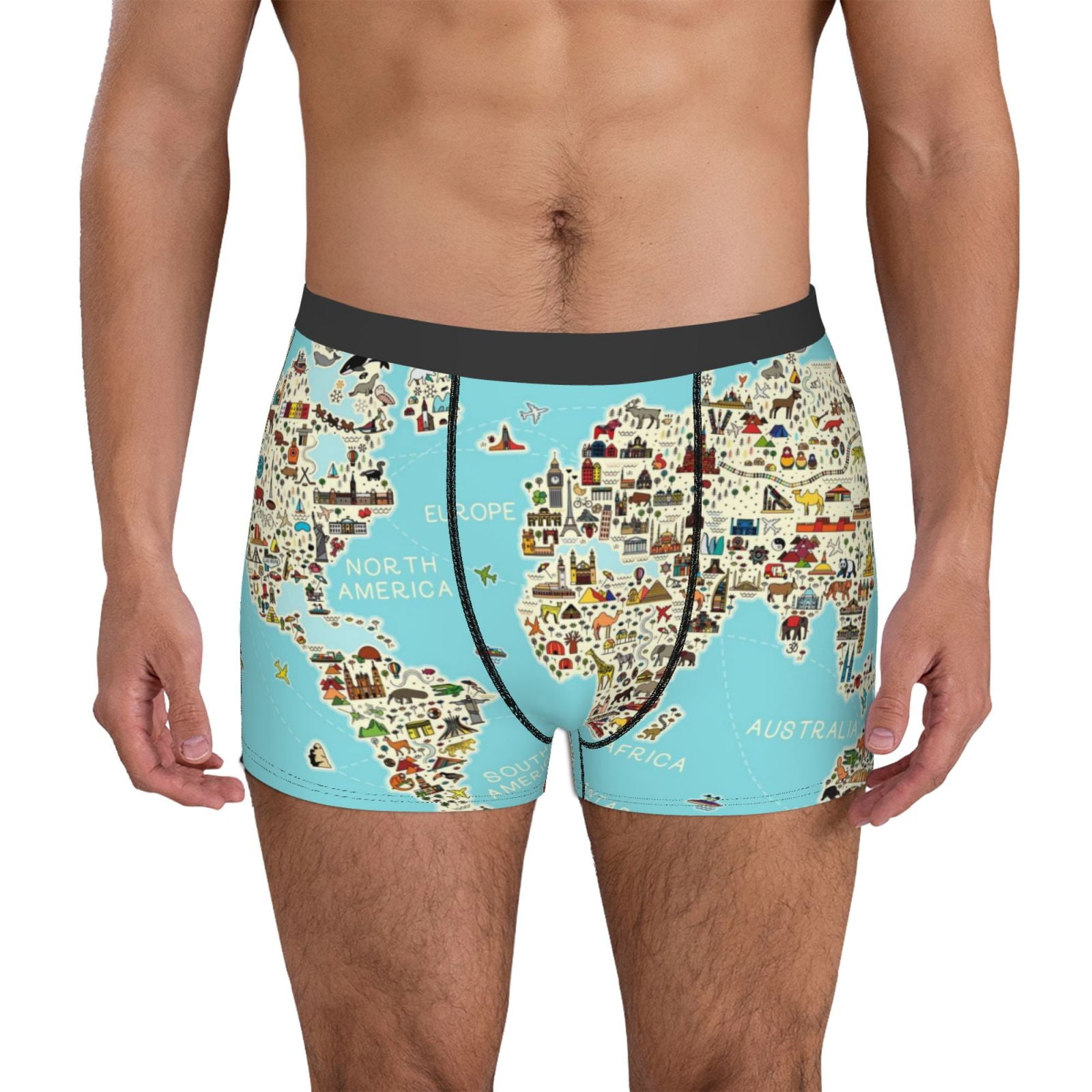 Fotbe World Travel Line Icons Map Men’s Total Support Pouch Boxer ...