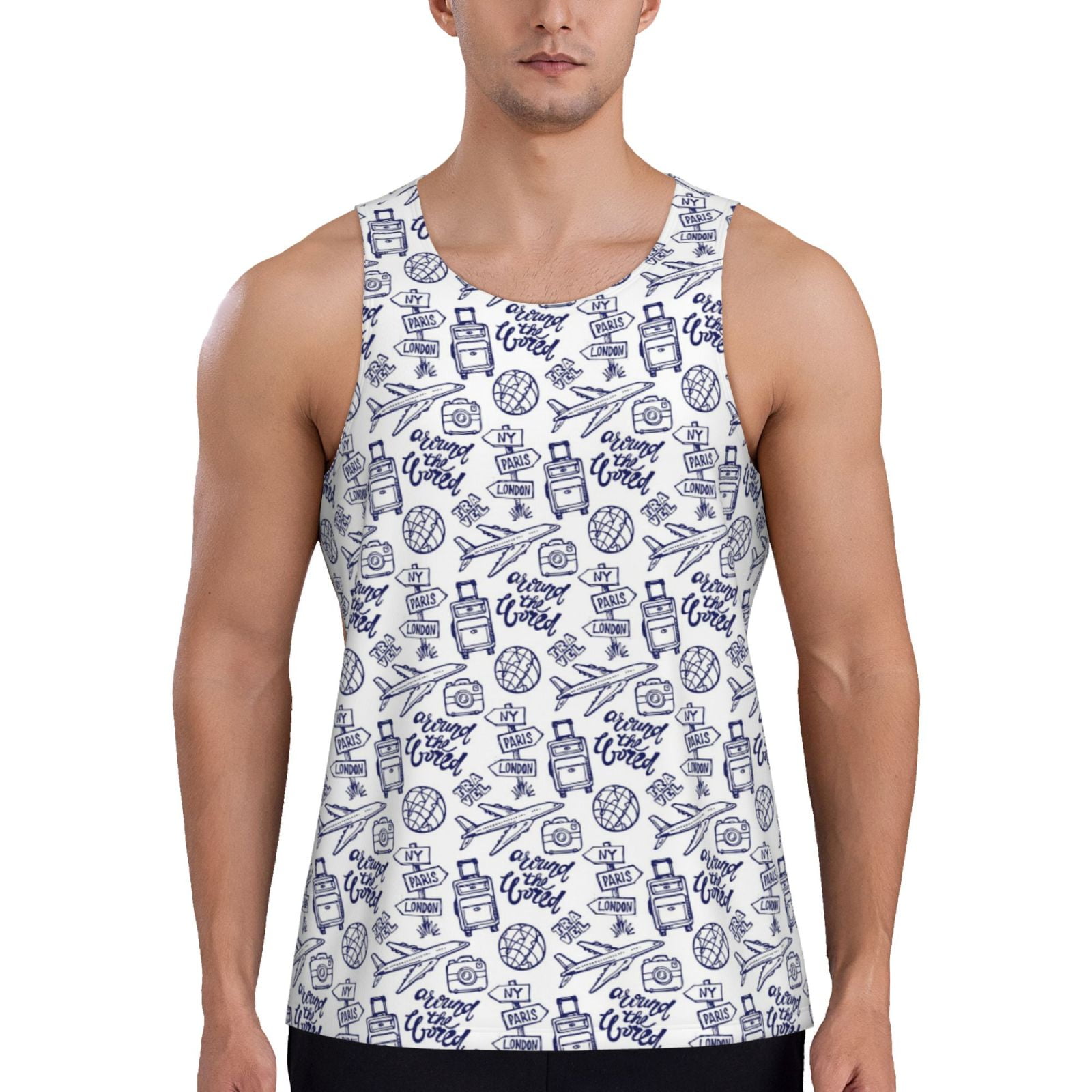 Fotbe World Travel2 Pattern Men's Quick Dry Workout Tank Top Gym Muscle ...