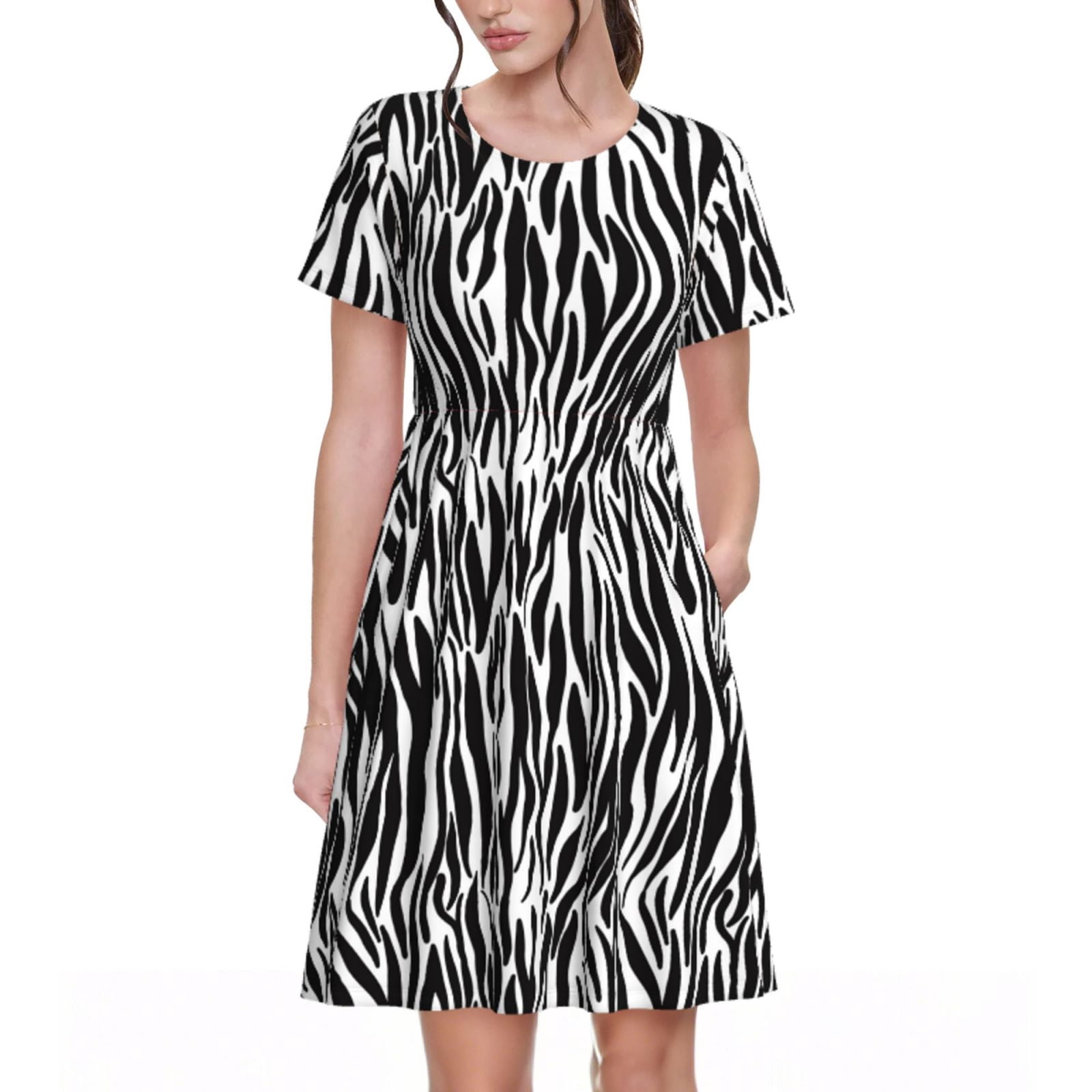 Fotbe Zebra Pattern Dress Casual Womens Fashion Short Sleeve Maxi Dress ...