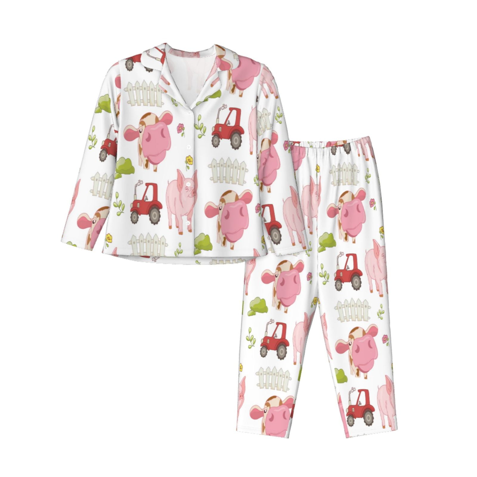 Fotbe a cow and a pig Pattern Long Sleeve Pajama Set for Women ...