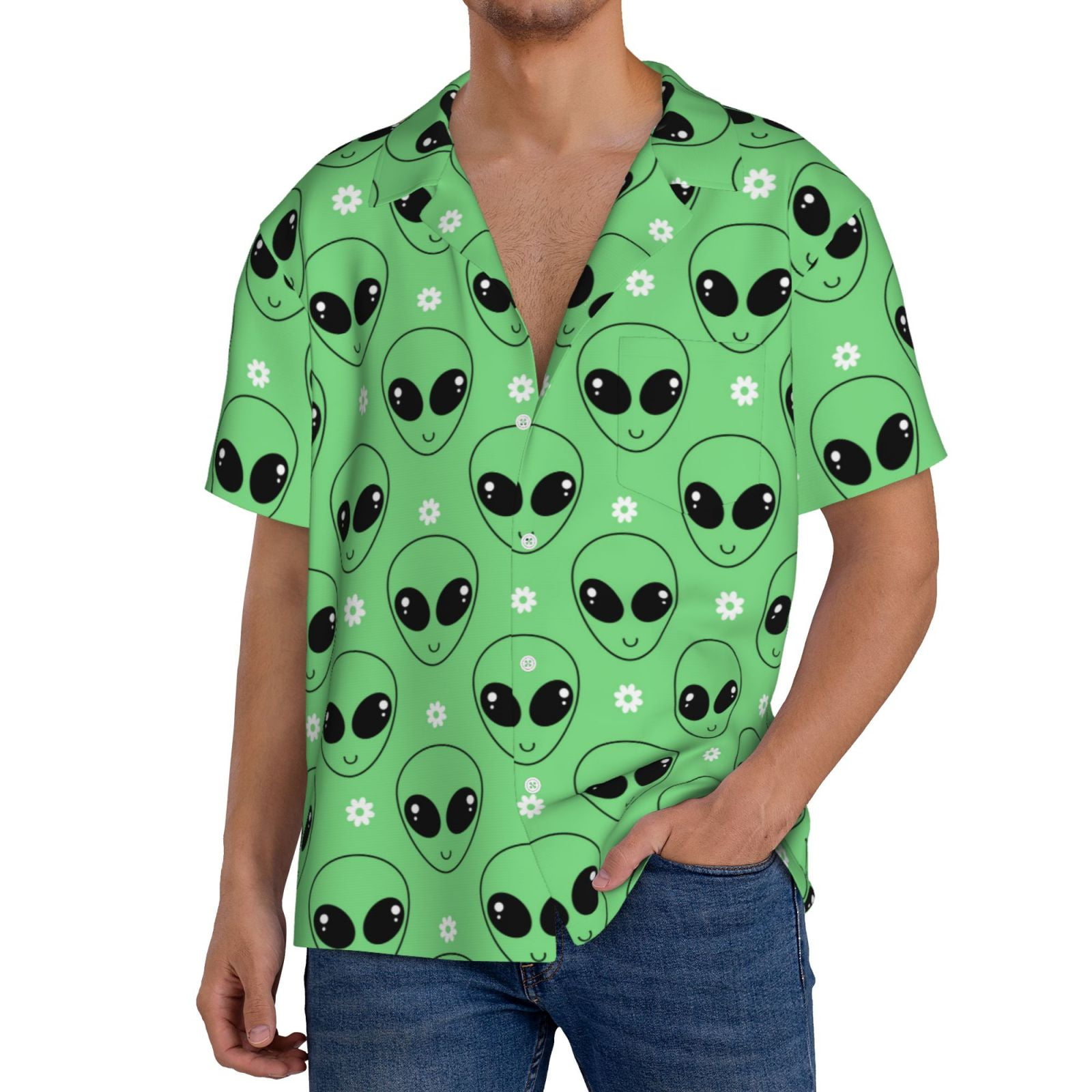 Fotbe alien cartoons Print Short Sleeve Button Down Shirts for Men ...