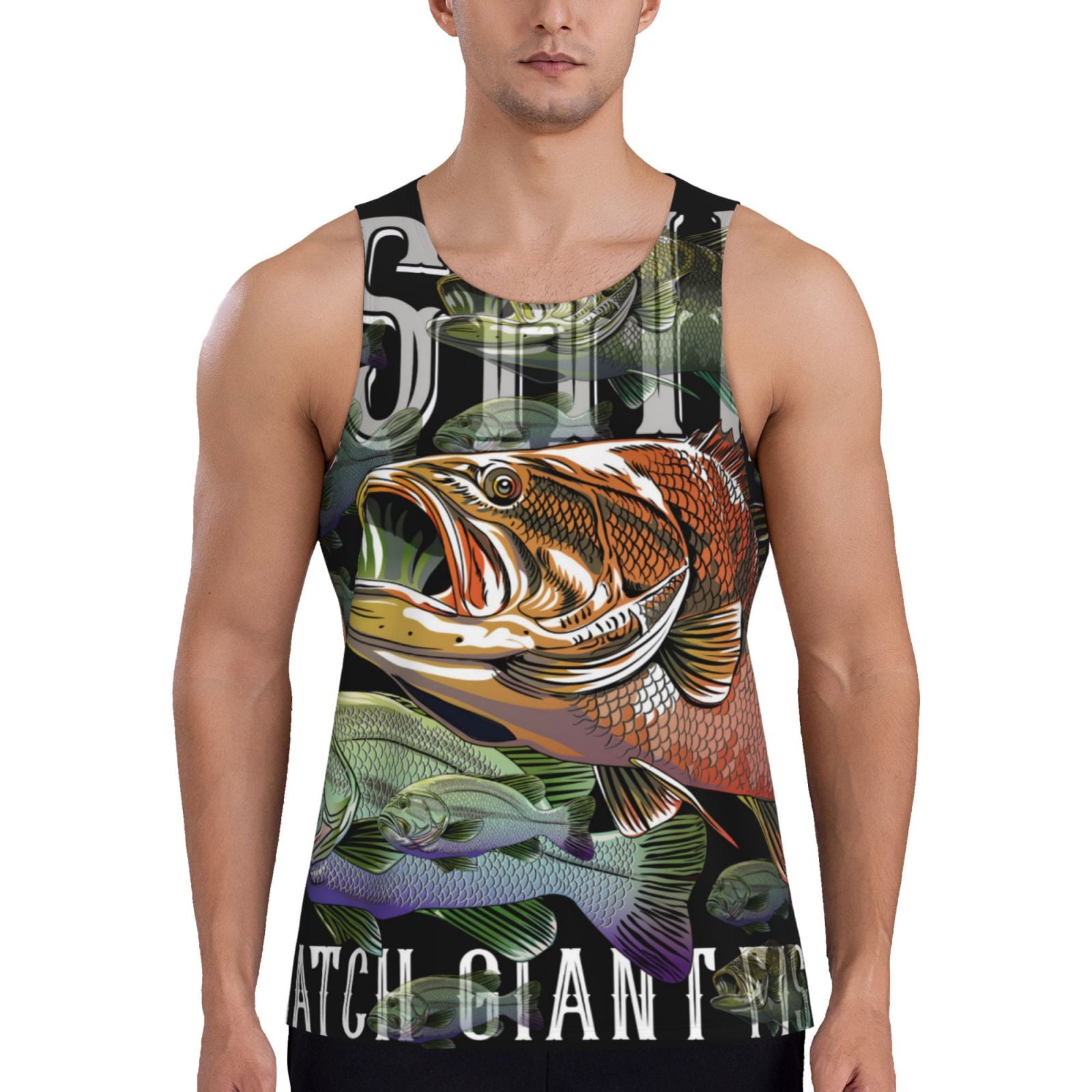 Fotbe bass water fishing Pattern Men's Quick Dry Workout Tank Top Gym ...