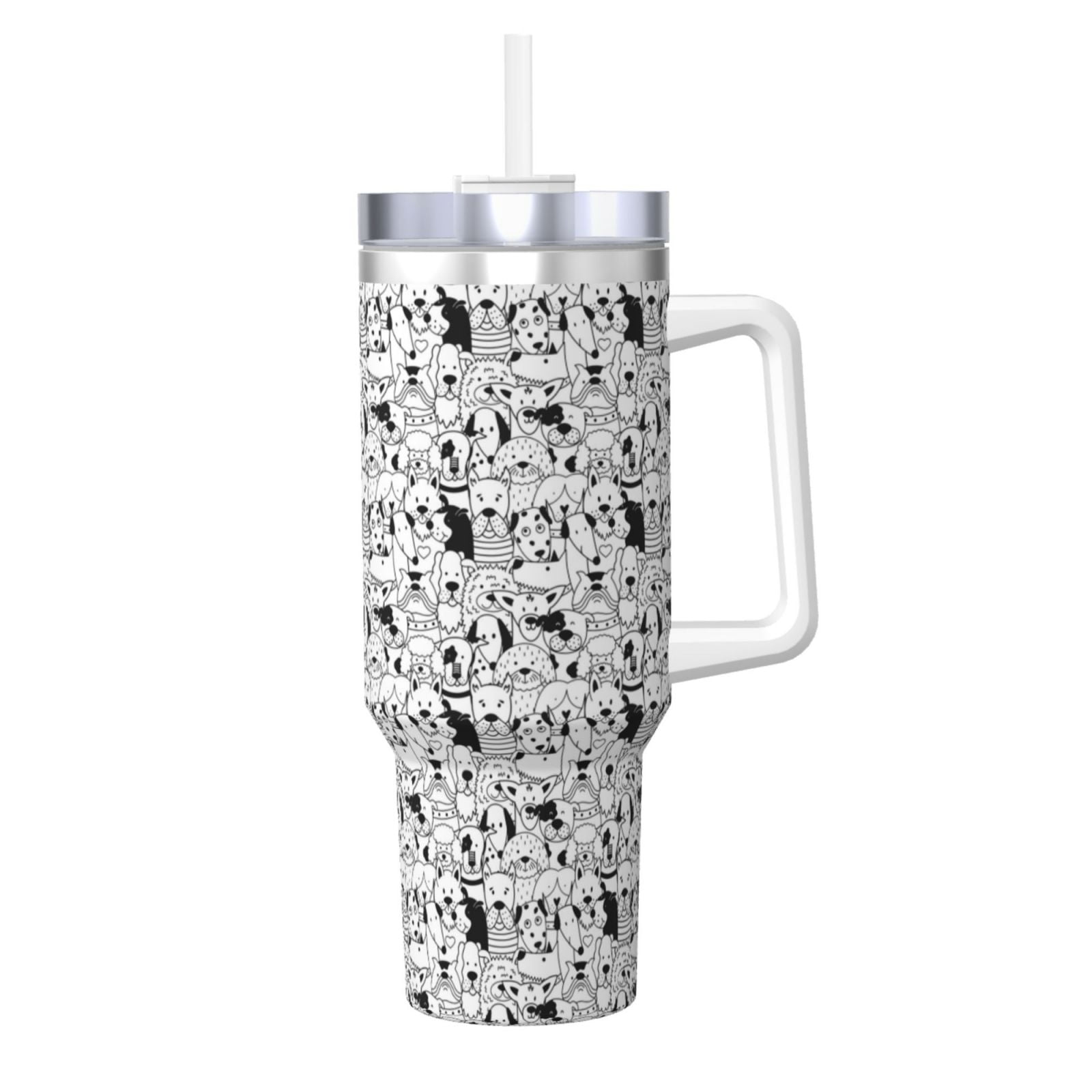 Fotbe black and white dogs Pattern 40oz Ice Bully With Handle And Straw ...