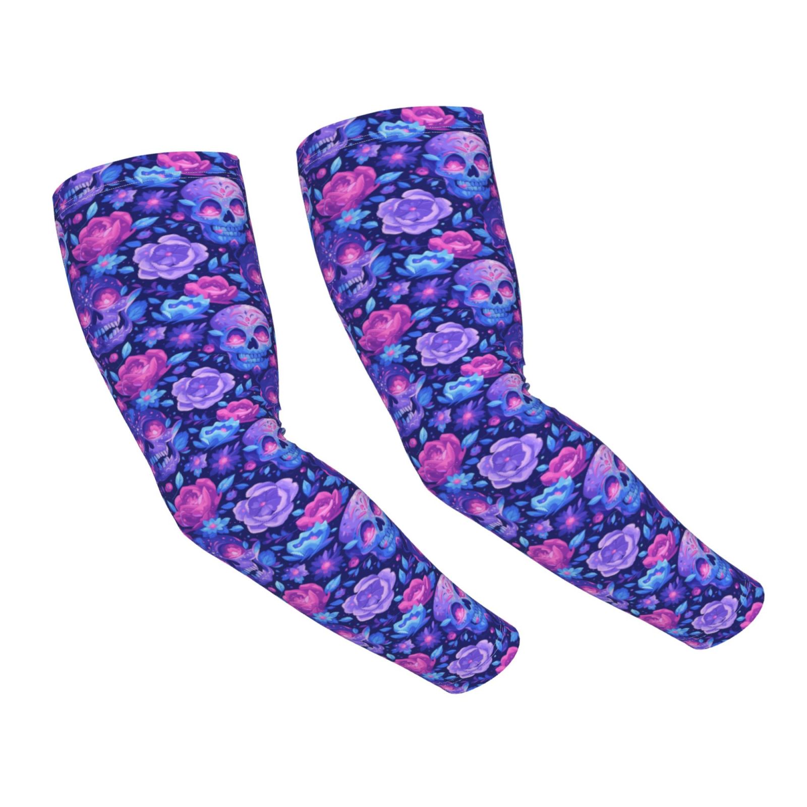 Fotbe blue Skull purple flower1 UV Sun Protection Arm Sleeves - Tattoo ...