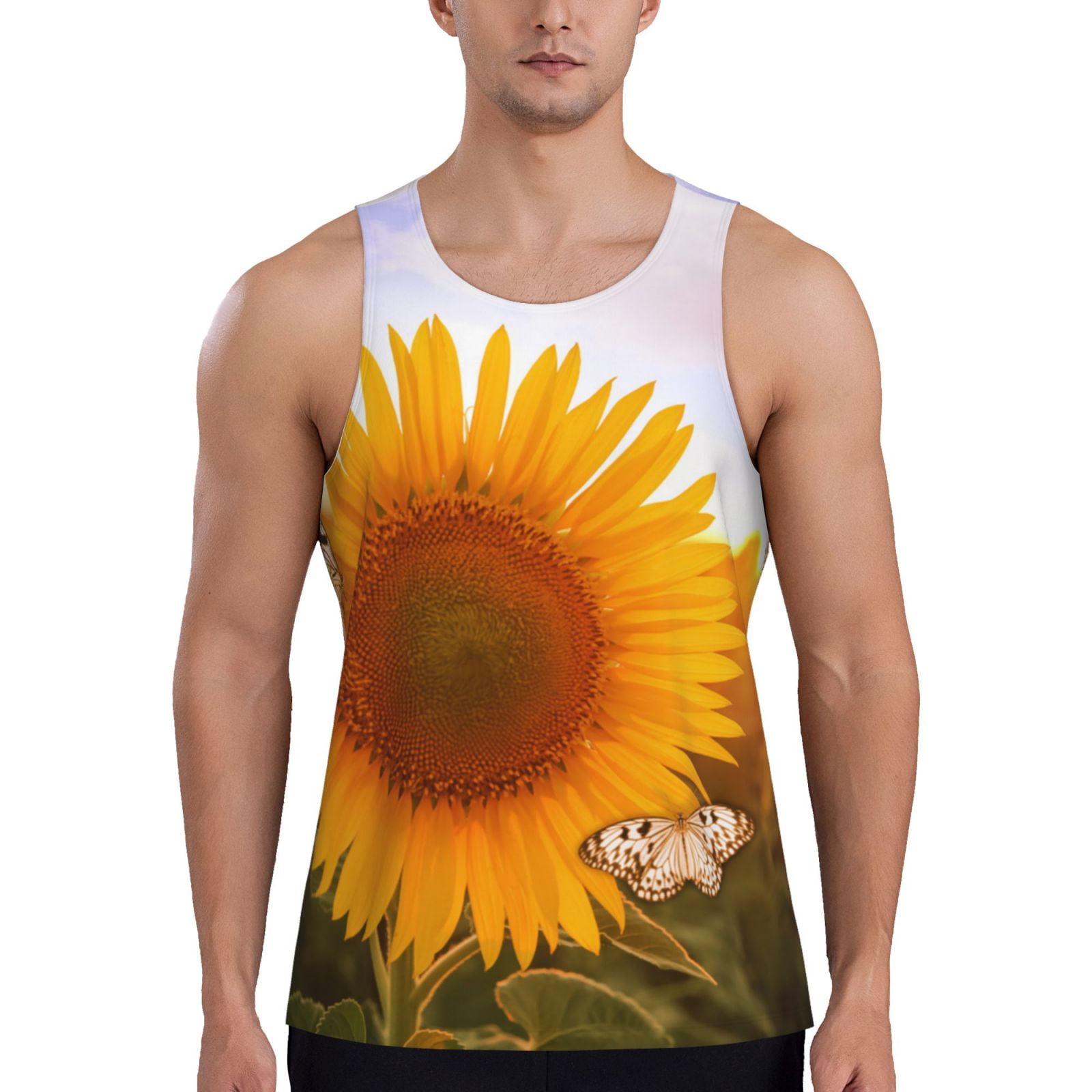 Fotbe butterflies flying near sunflower in field Pattern Men's Quick ...