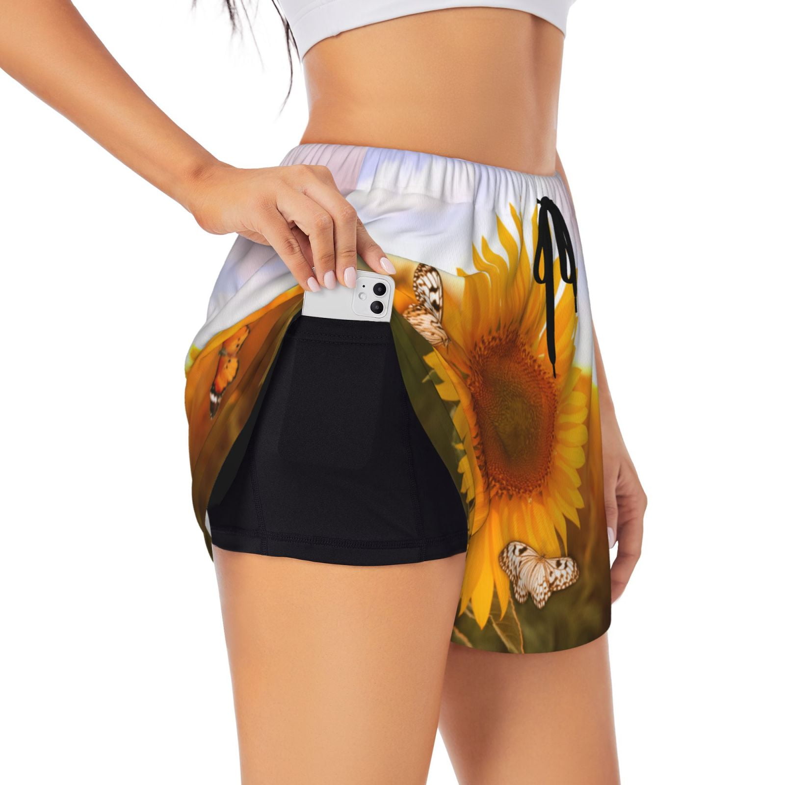 Fotbe butterflies flying near sunflower in field Pattern Womens High ...