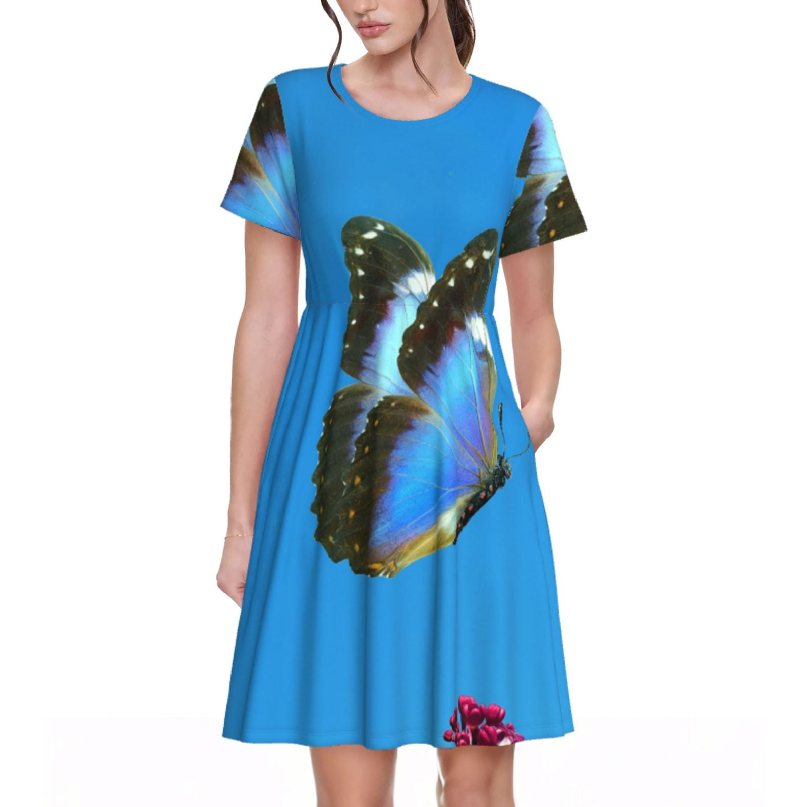 Fotbe butterfly and purple lilac flowers Pattern Dress Casual Womens ...