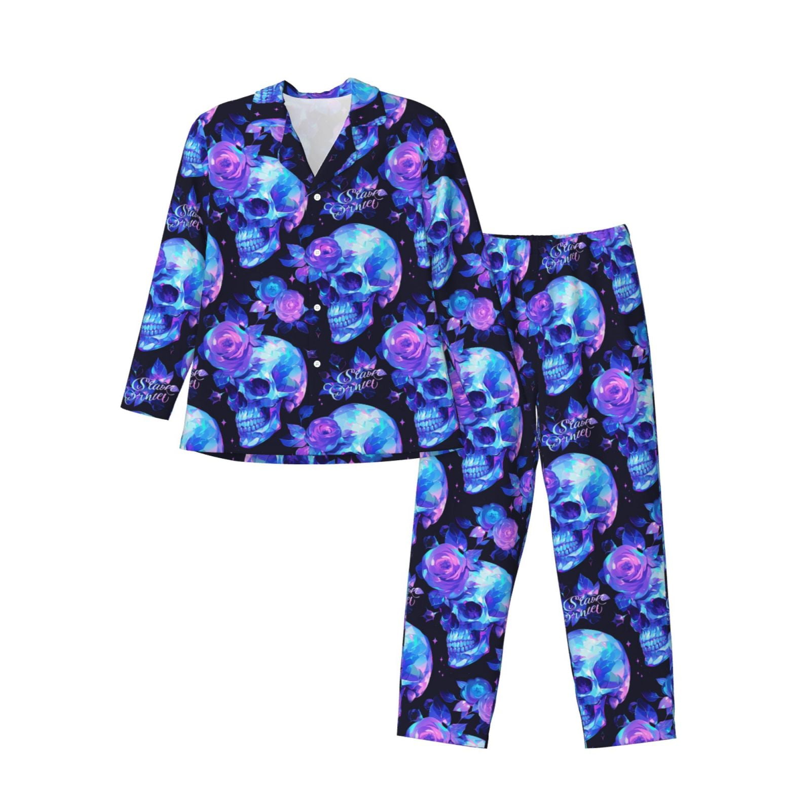 Fotbe cool crystal Skull flower Pattern Long Sleeve Pajama Set for Men ...