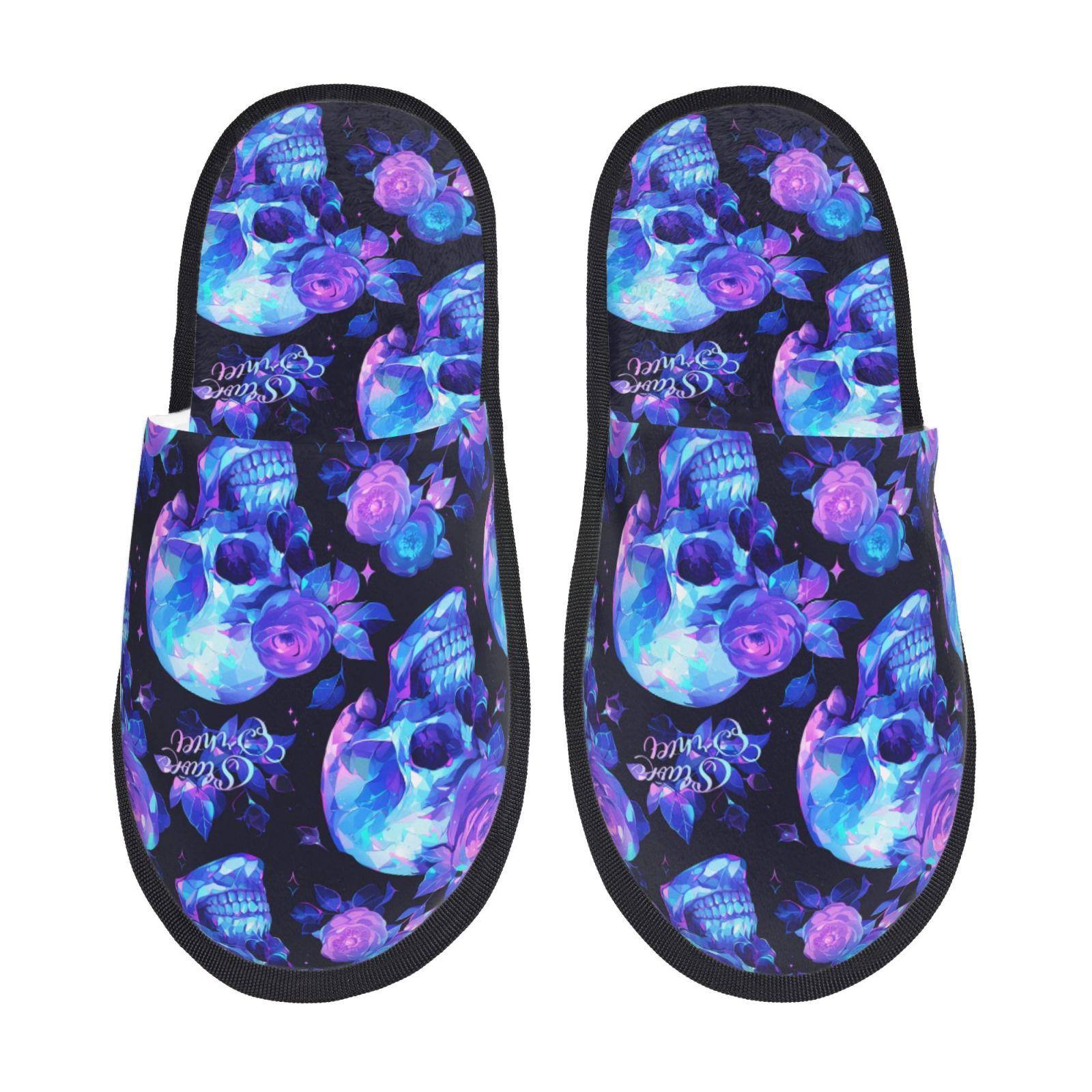 Fotbe cool crystal Skull flower Pattern Women's Fuzzy Slippers Plush ...