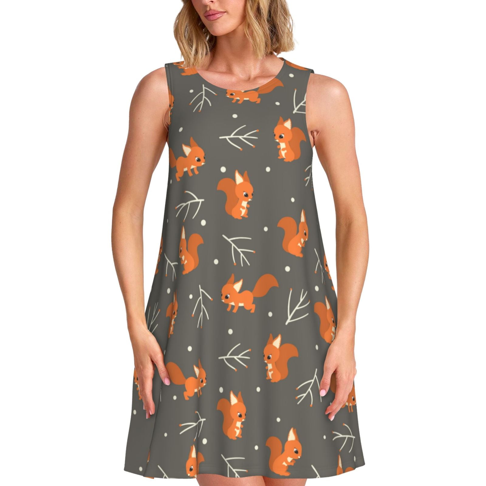 Fotbe cute fall fox leaf Pattern Women’s Summer Tank Midi Dress ...