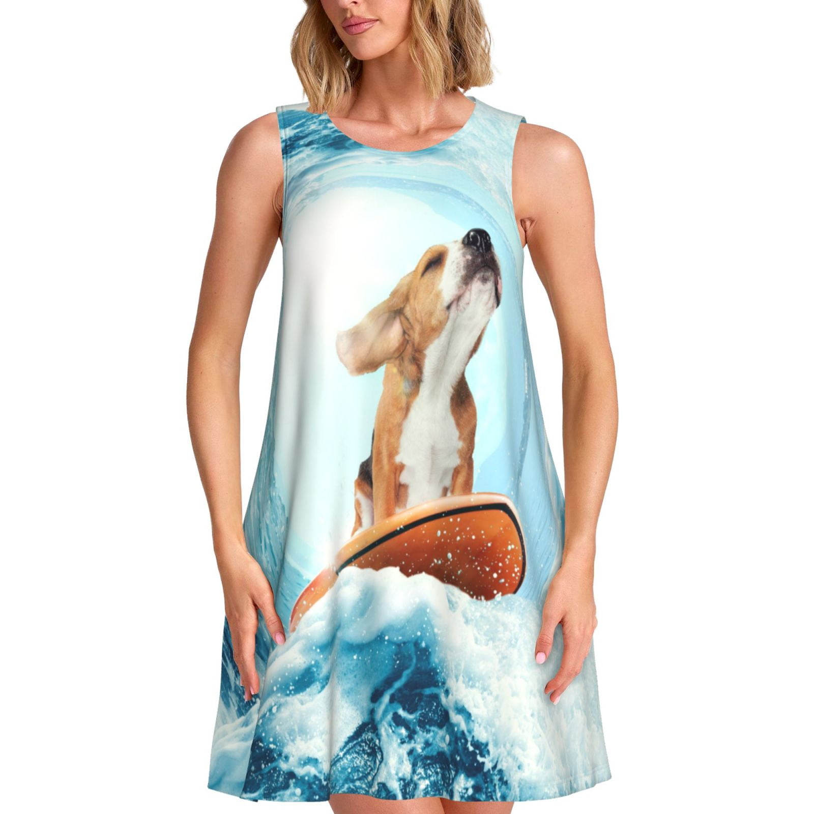 Fotbe dog surfing on surfboard Pattern Women’s Summer Tank Midi Dress ...