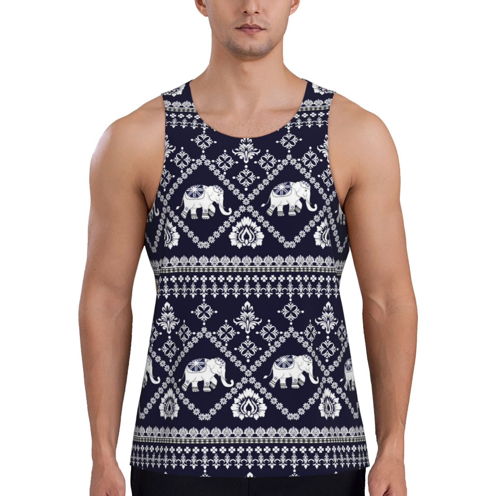Fotbe elephants Pattern Men's Quick Dry Workout Tank Top Gym Muscle Tee ...