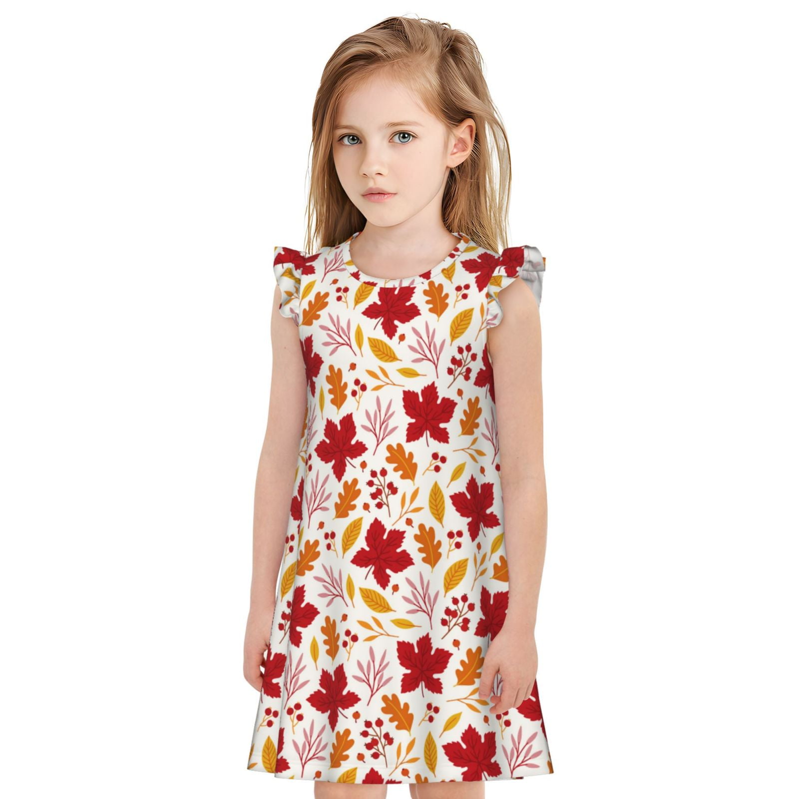 Fotbe fall laef Maple Pattern Girls Nightgowns 3-10 Years Short Sleeves Nightdress Nightie Dress ...