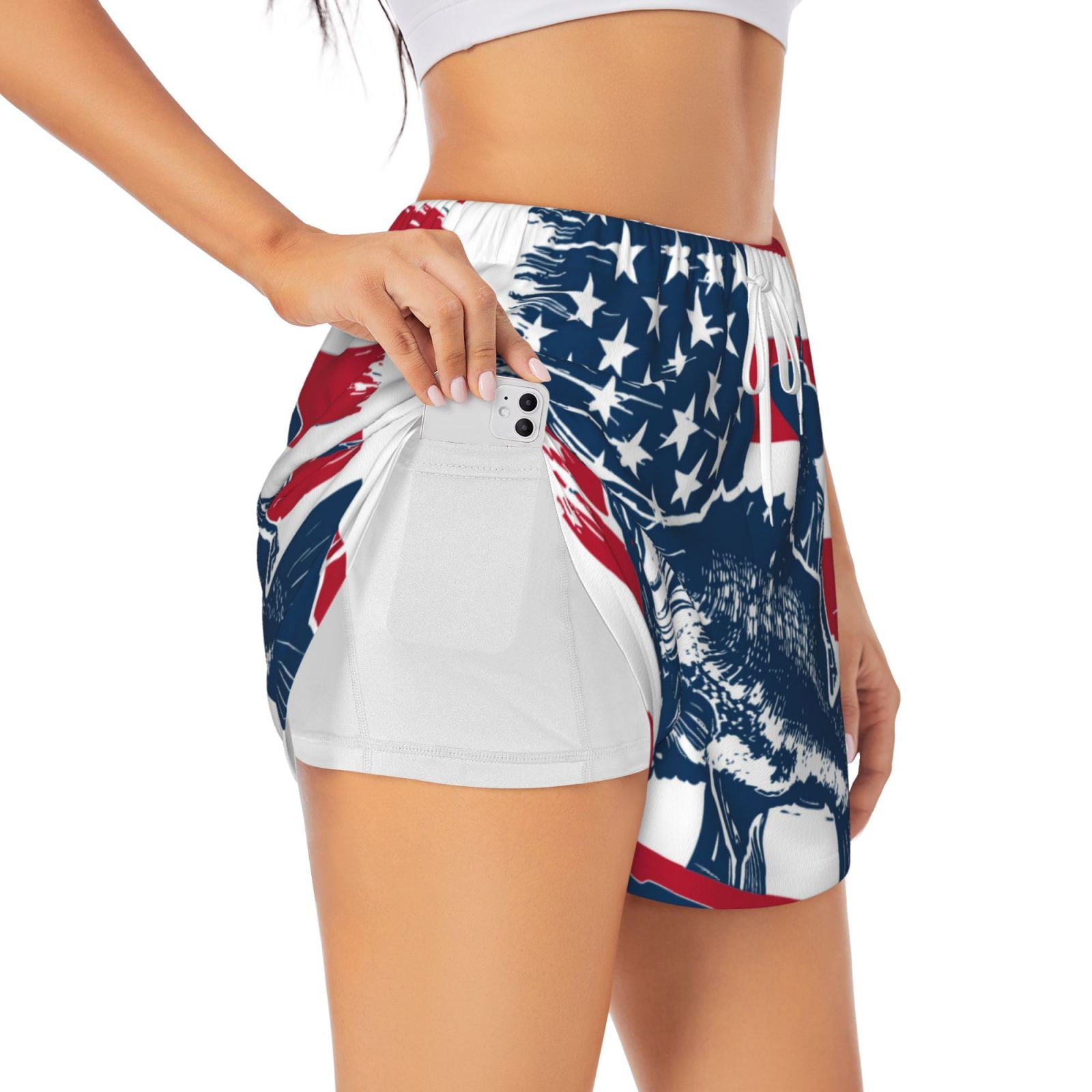 Fotbe fisherman fishing with USA flag Pattern Womens High Waist Running ...