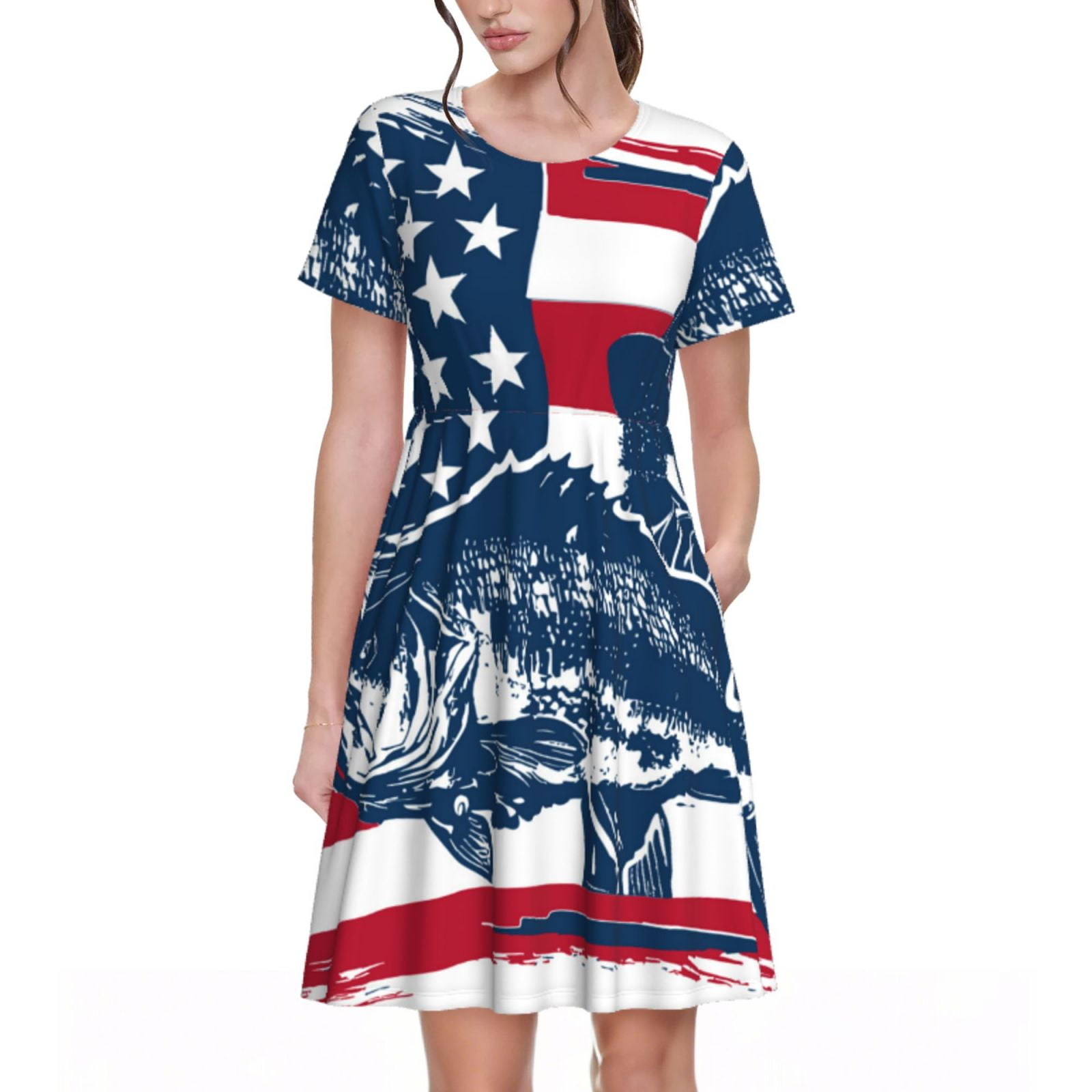 Fotbe fisherman fishing with USA flag Pattern Dress Casual Womens ...