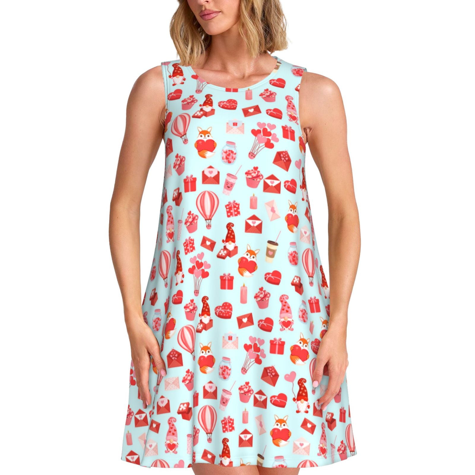 Fotbe fox gnomes and hearts Pattern Women’s Summer Tank Midi Dress ...
