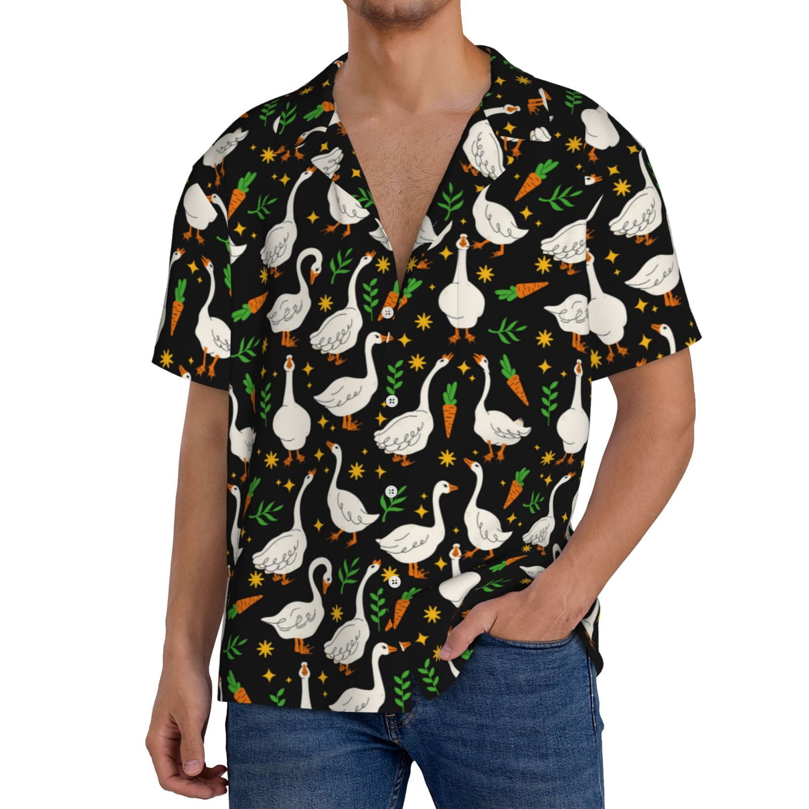Fotbe funny Goose Print Short Sleeve Button Down Shirts for Men Casual ...