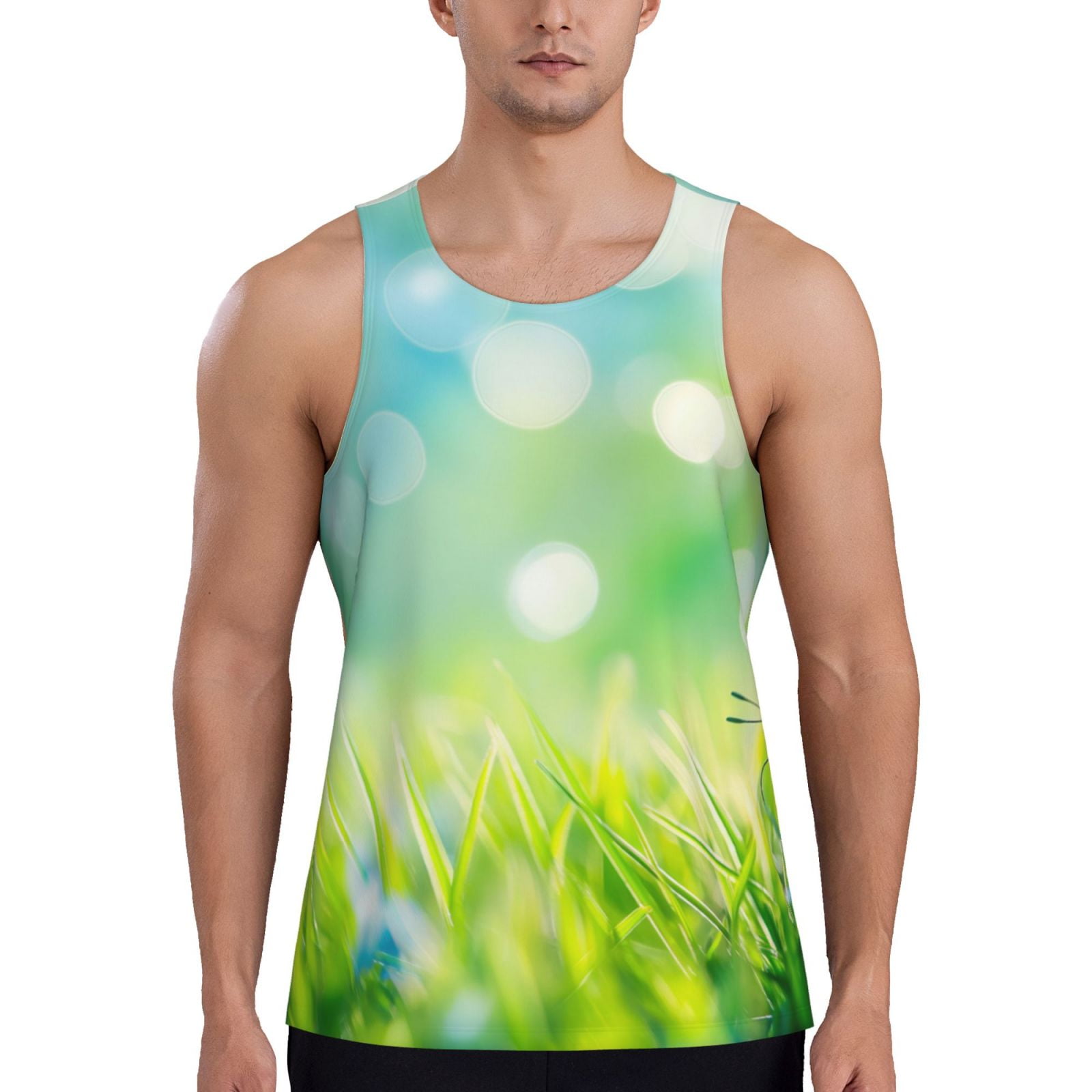 Fotbe green grass and butterfly Pattern Men's Quick Dry Workout Tank ...