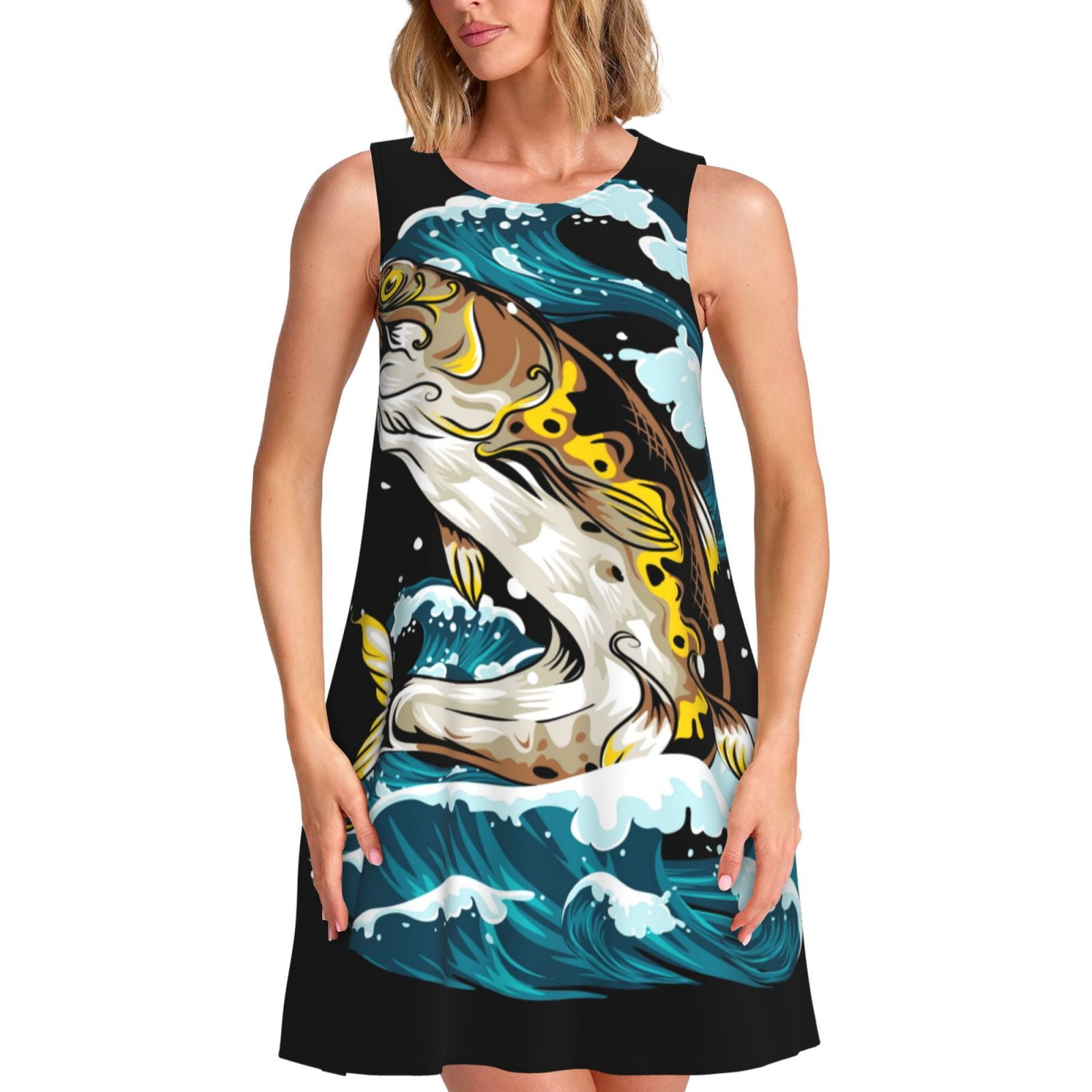 Fotbe green salmon fish Pattern Women’s Summer Tank Midi Dress ...