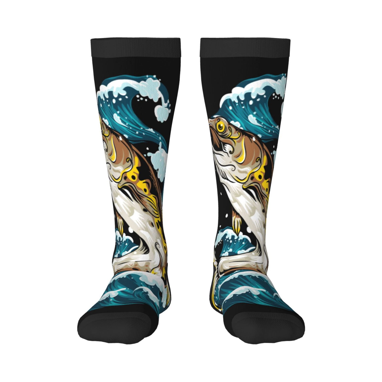 Fotbe green salmon fish print Women's Men's Novelty Crew Socks Cotton ...