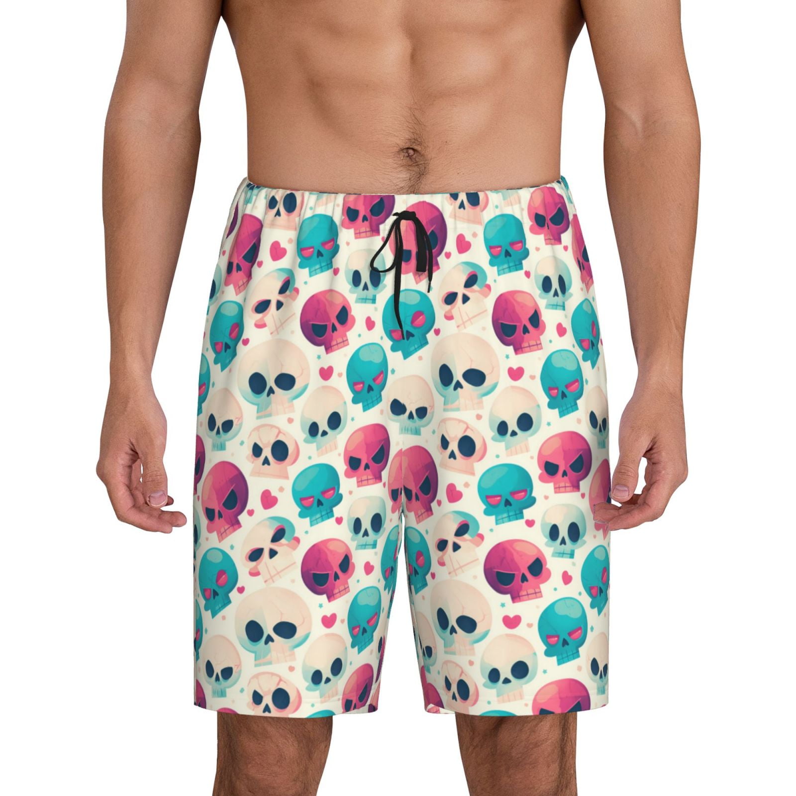 Fotbe heart Skull cute Pajama Shorts for Men, Men's Pajama Bottoms ...