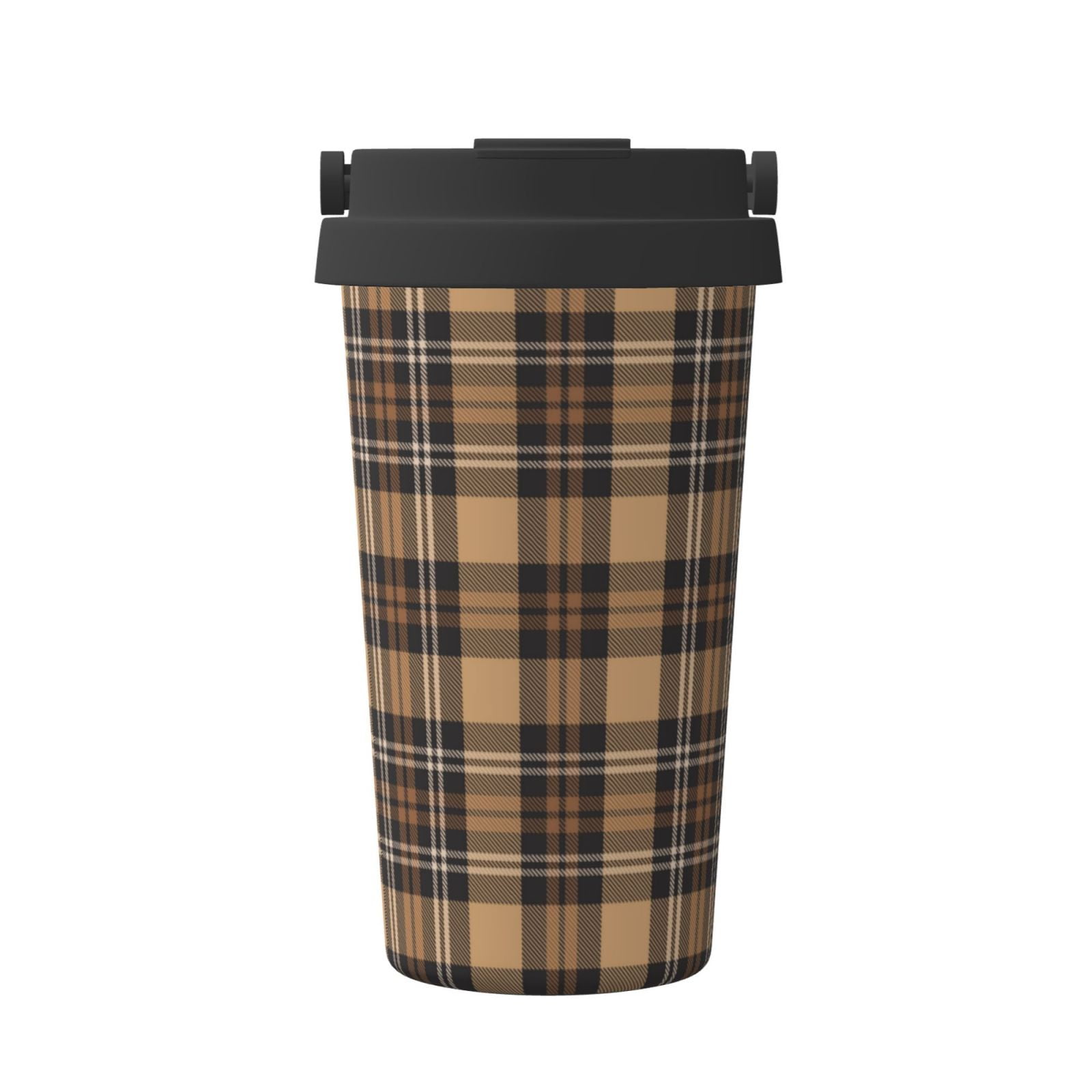 Fotbe khaki coffee plaid Printed Insulated Travel Coffee Mug Spill ...