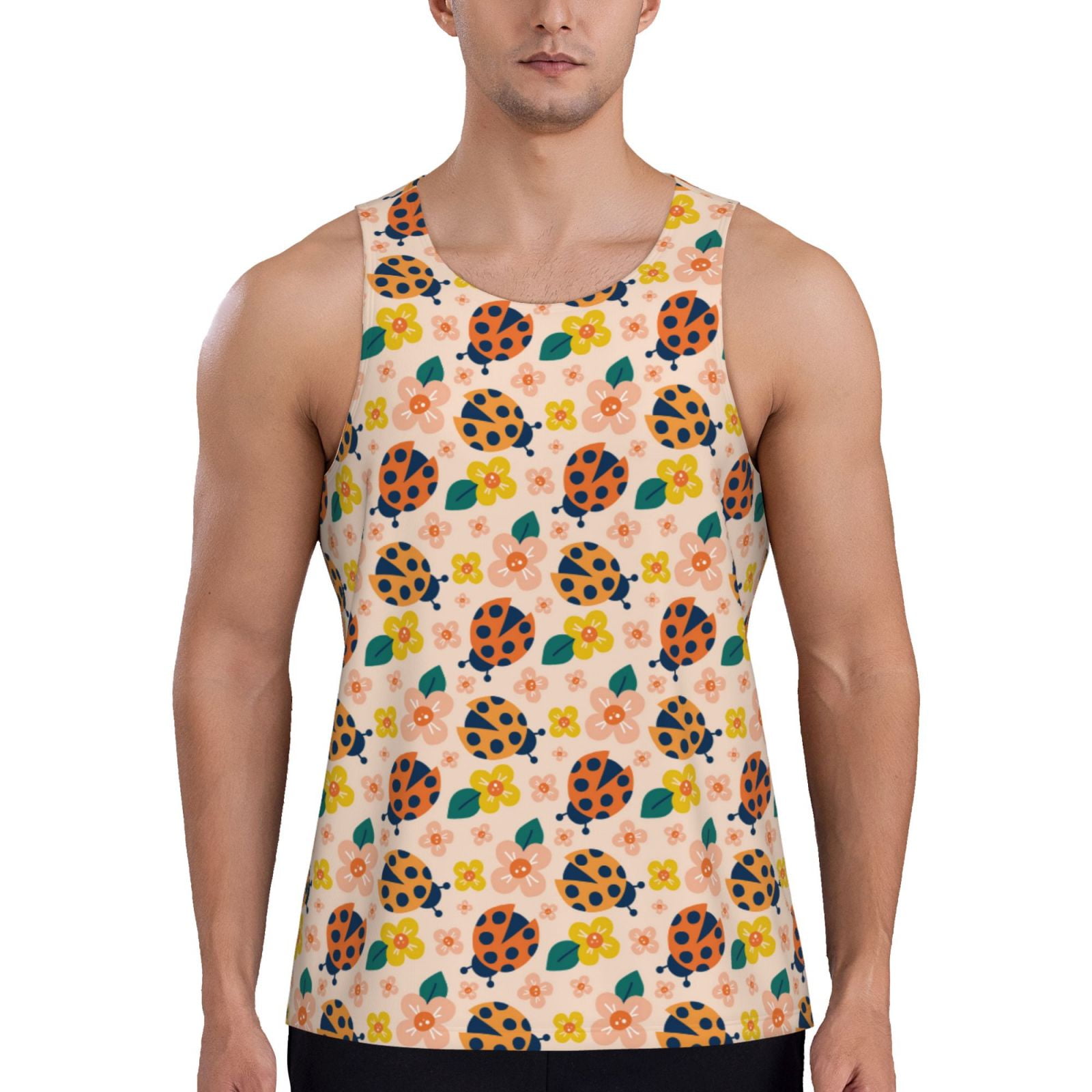 Fotbe ladybug and flower Pattern Men's Quick Dry Workout Tank Top Gym ...