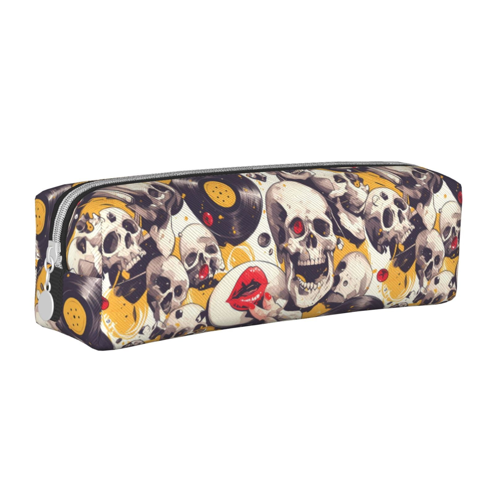 Fotbe lips record rock Skull Pattern Leather Pencil Case, Pencil Pouch ...