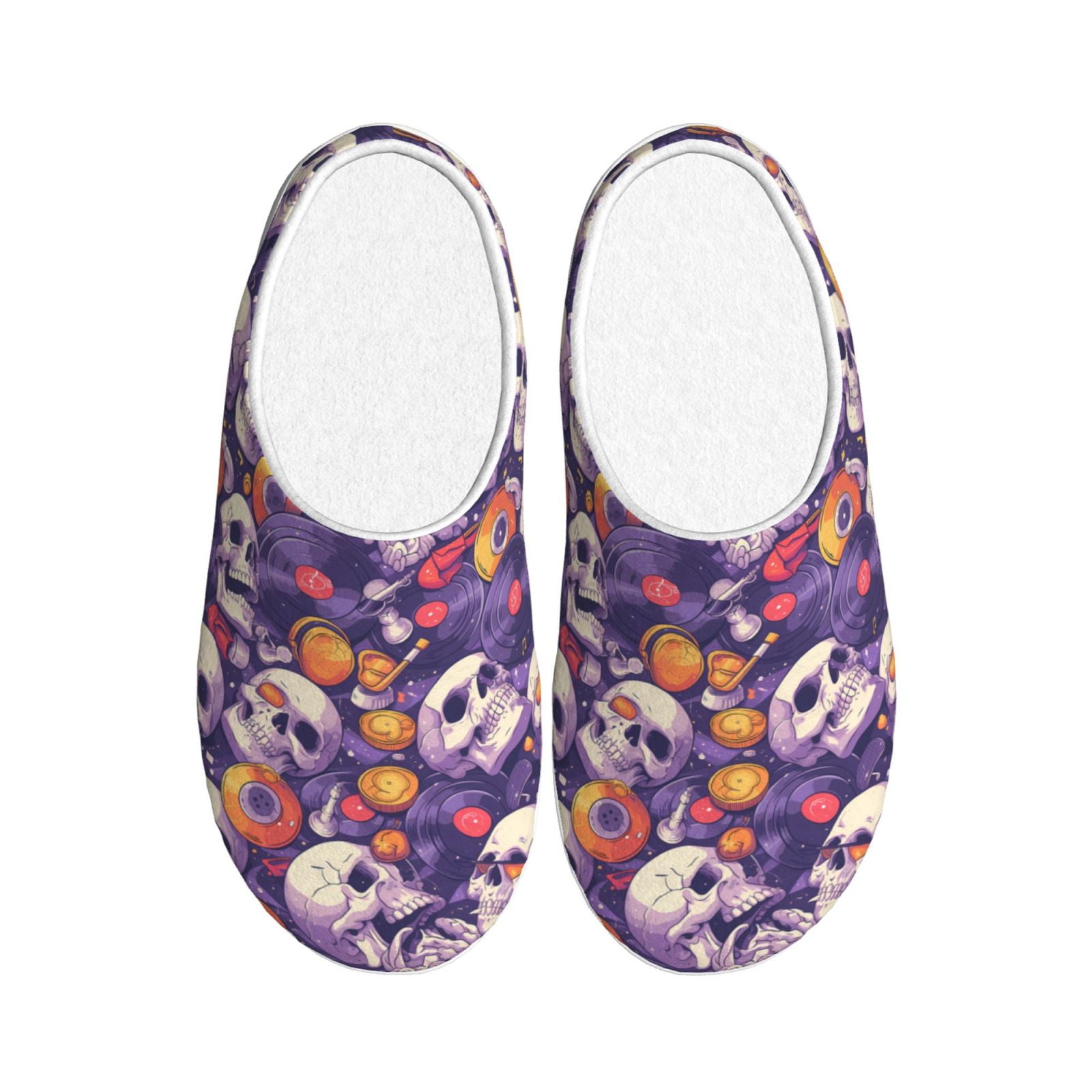 Fotbe music Skull record Pattern Women's Fuzzy Curly Fur Memory Foam ...