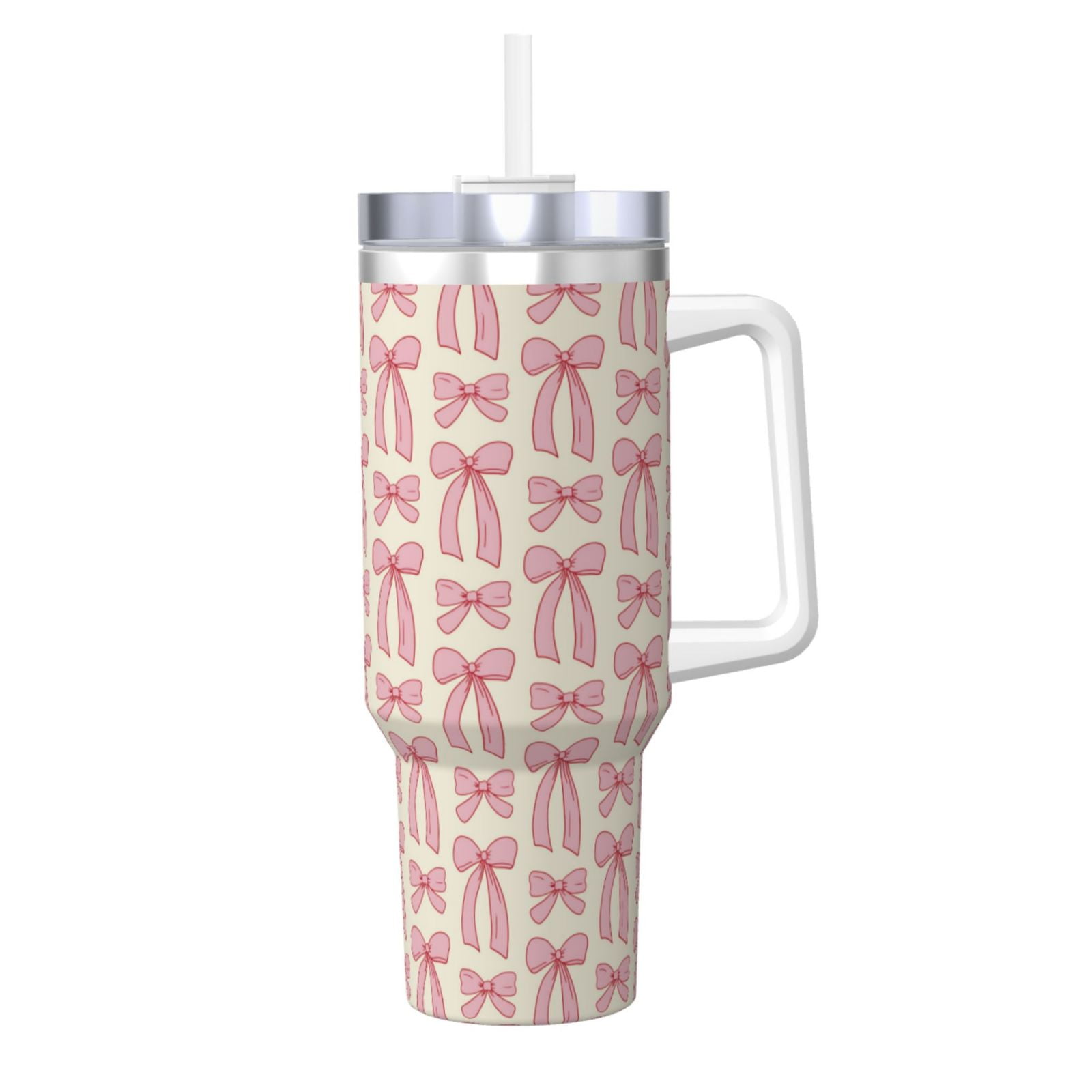 Fotbe pink hand drawn bows Pattern 40oz Ice Bully With Handle And Straw ...