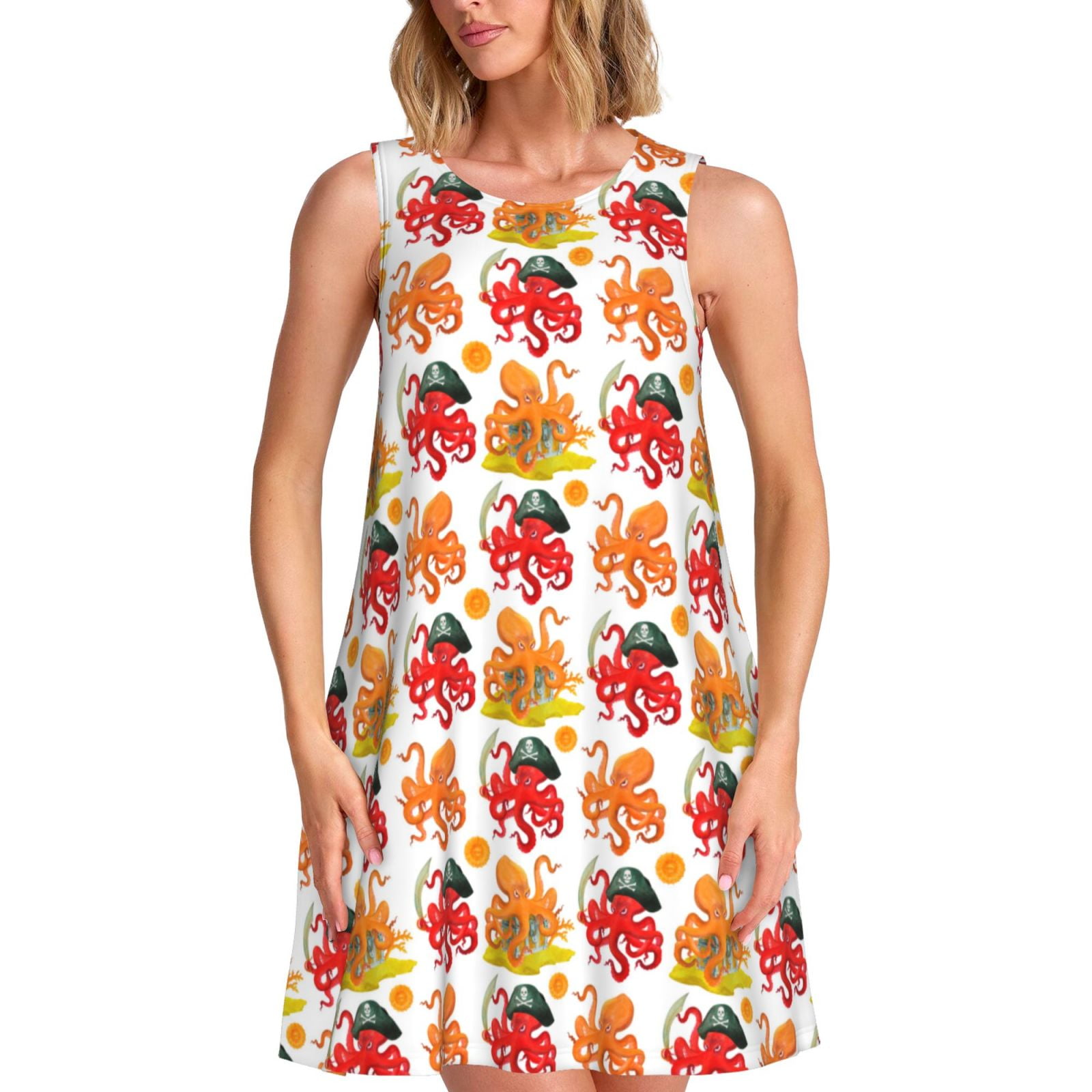 Fotbe pirate Octopus Pattern Women’s Summer Tank Midi Dress ...